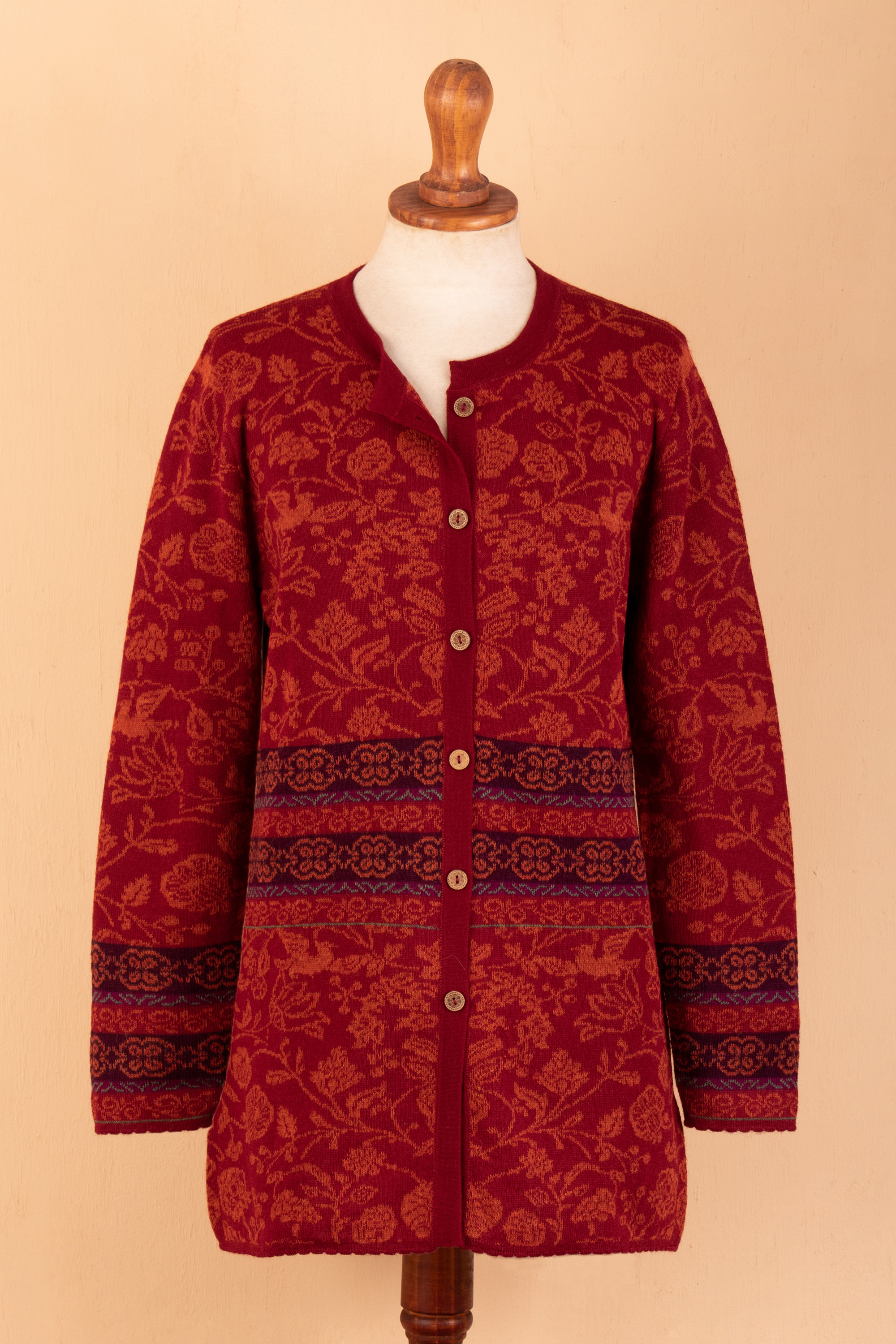 UNICEF Market | 100% Baby Alpaca Cardigan in Cherry Red Floral from ...