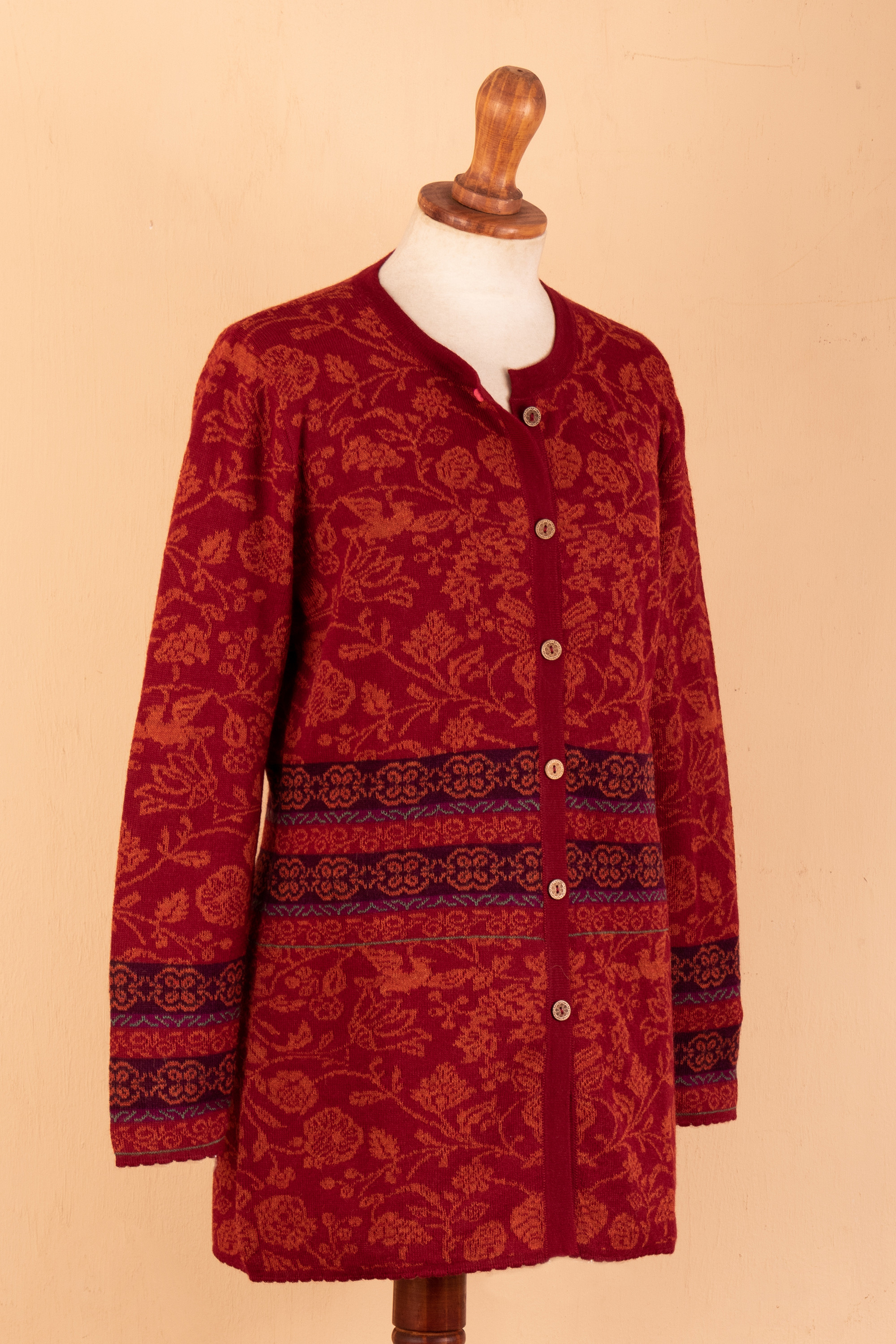 UNICEF Market | 100% Baby Alpaca Cardigan in Cherry Red Floral from ...