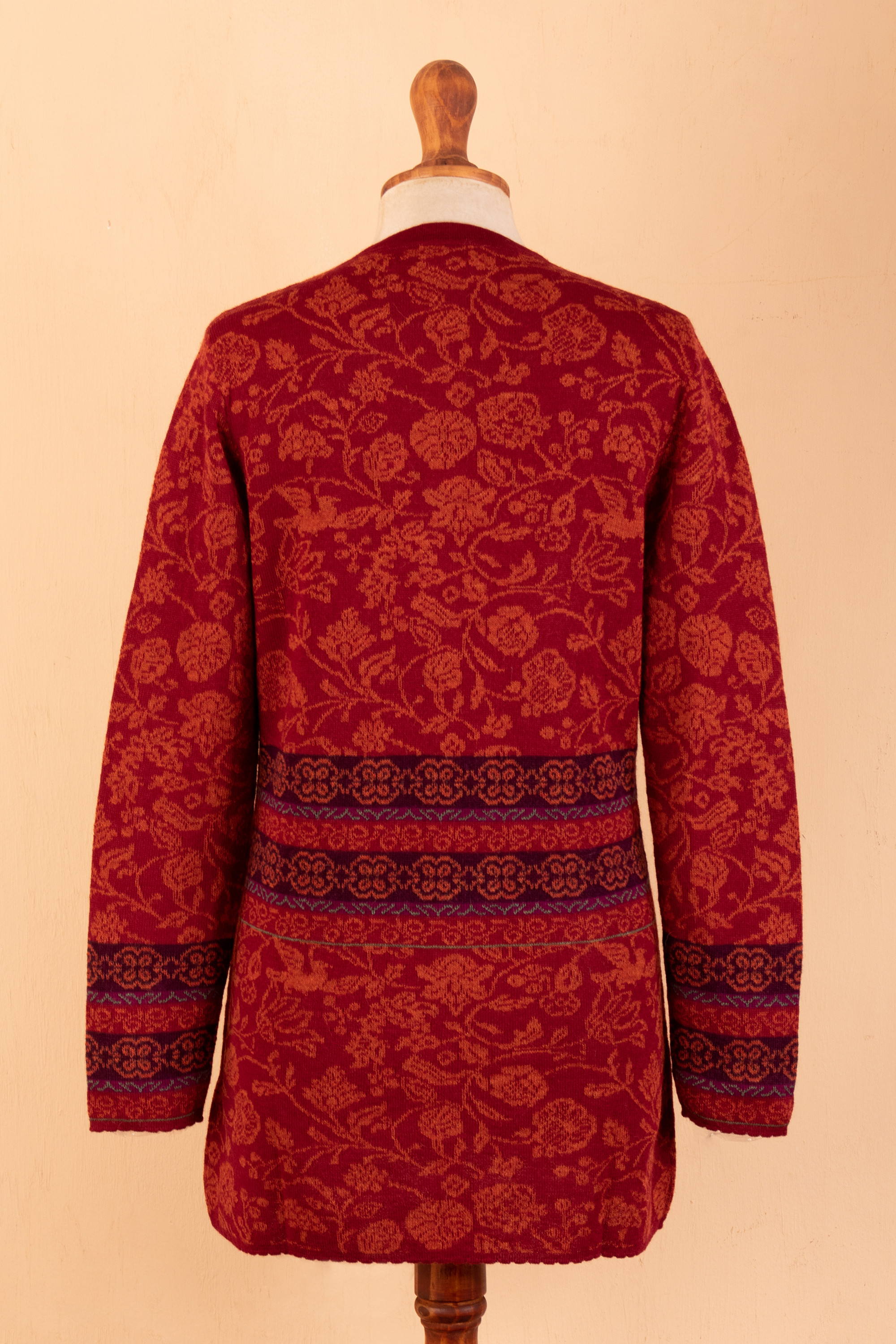 UNICEF Market | 100% Baby Alpaca Cardigan in Cherry Red Floral from ...