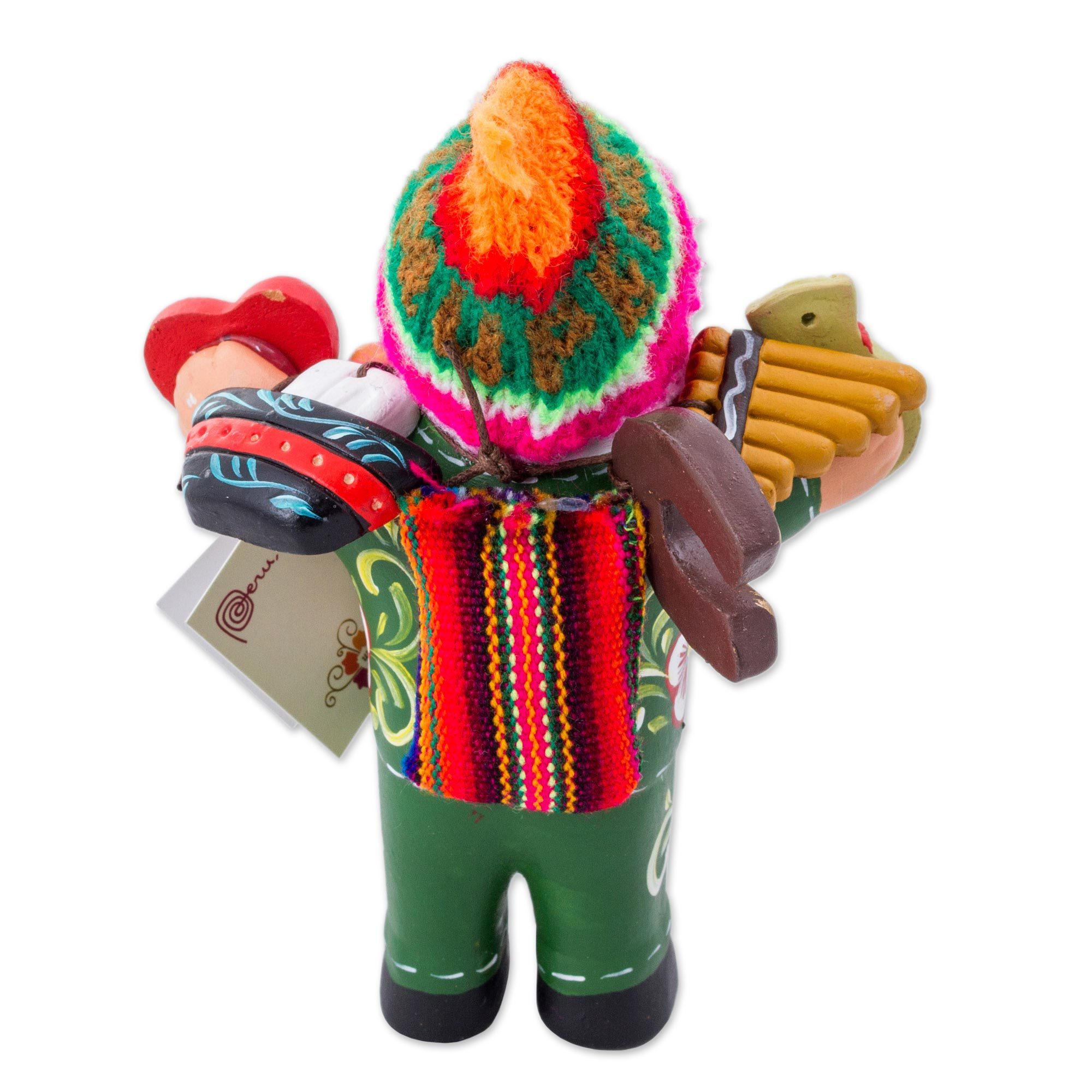 Painted Floral Ekeko Sculpture with Wool Cap from Peru - Jolly Ekeko ...