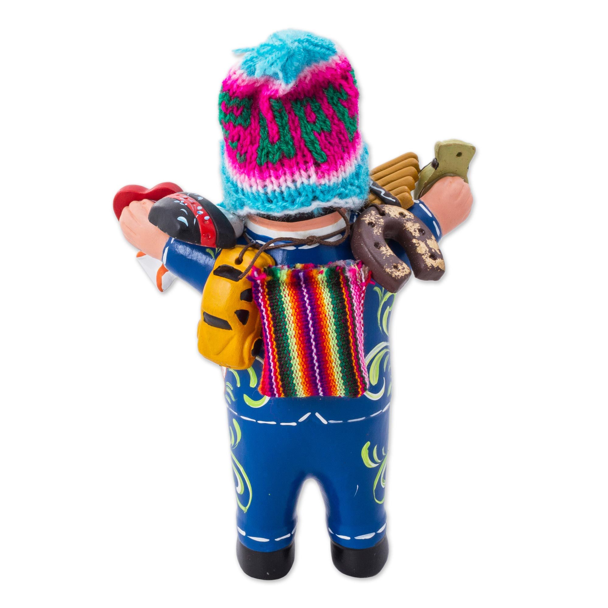 UNICEF Market | Blue Painted Ekeko Sculpture with Wool Cap from Peru ...