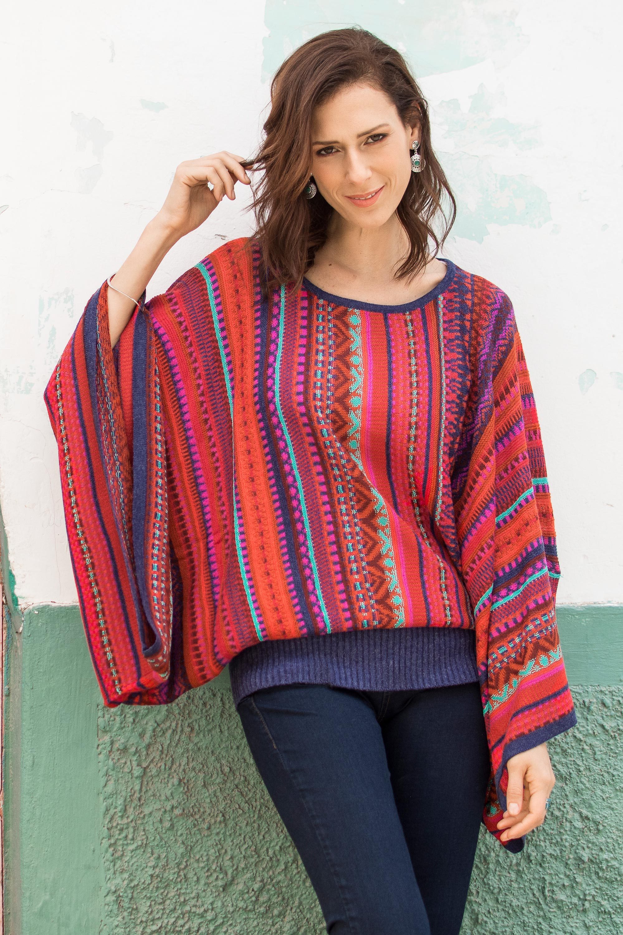 UNICEF Market | Peruvian Knit Bohemian Drape Sweater in Multicolor ...