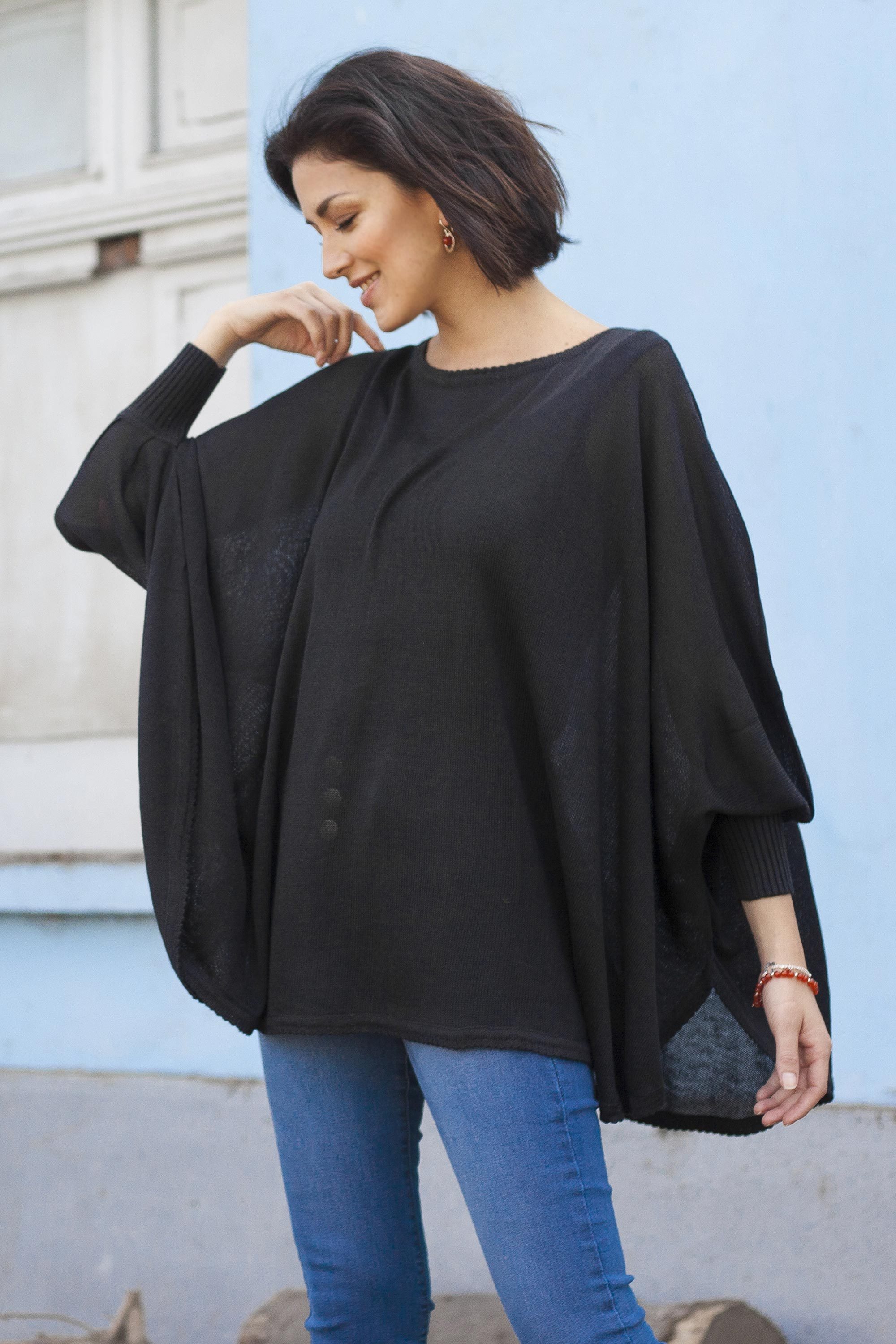 UNICEF Market | Soft Knit Bohemian Style Black Drape Sweater from Peru ...