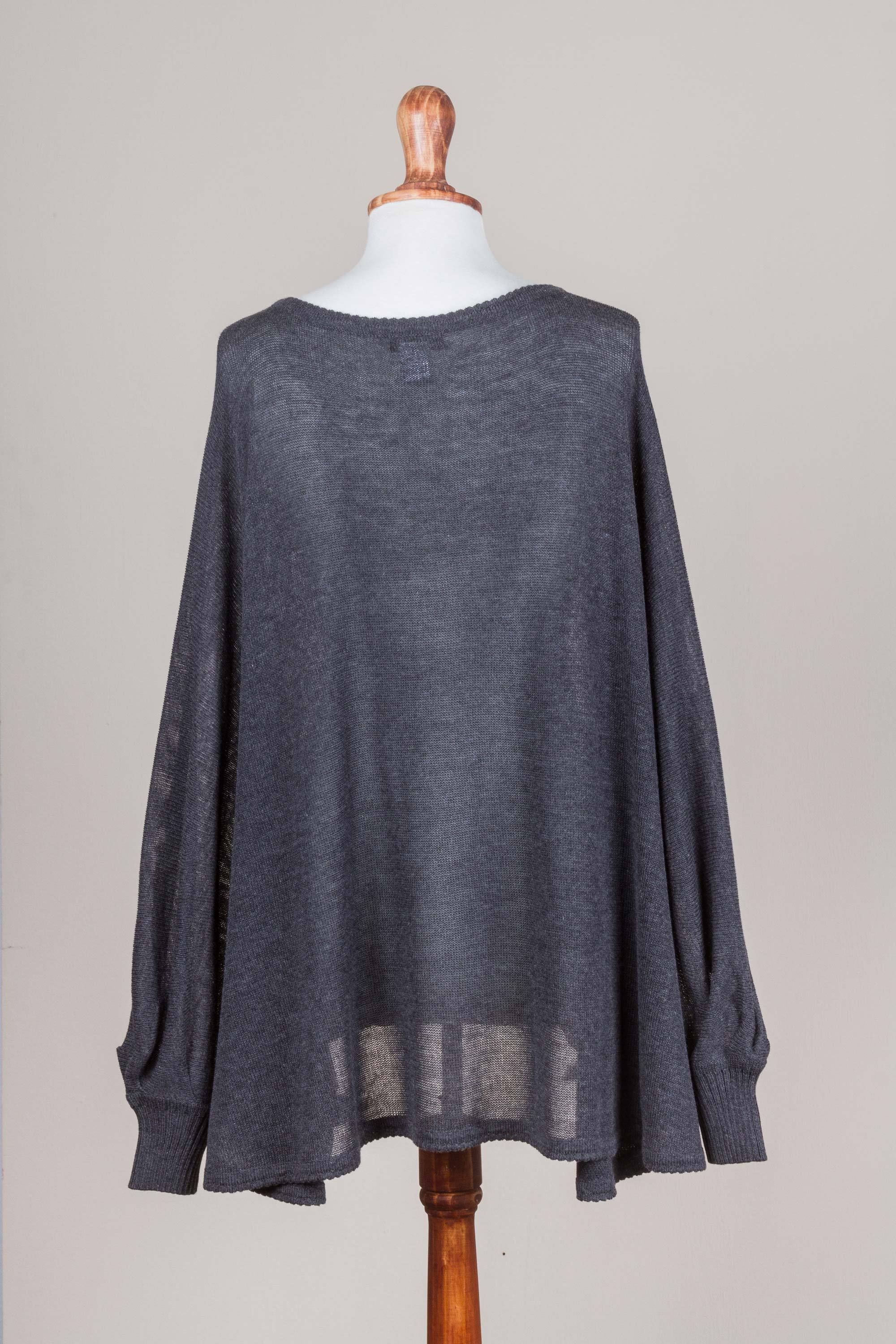 Soft Knit Bohemian Style Charcoal Drape Sweater from Peru - Charcoal ...