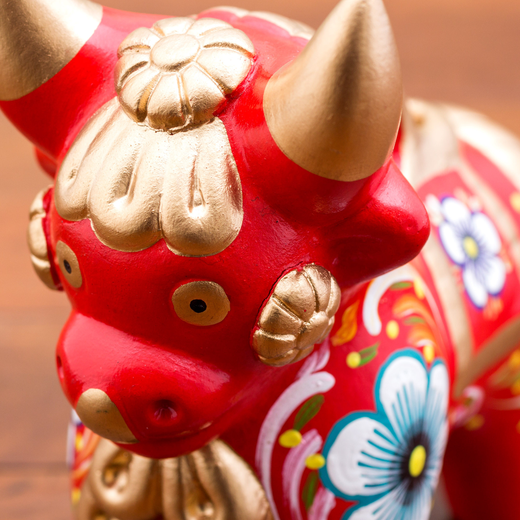 Red Painted Ceramic Bull Folk Art Sculpture - Red Pucara Bull | NOVICA