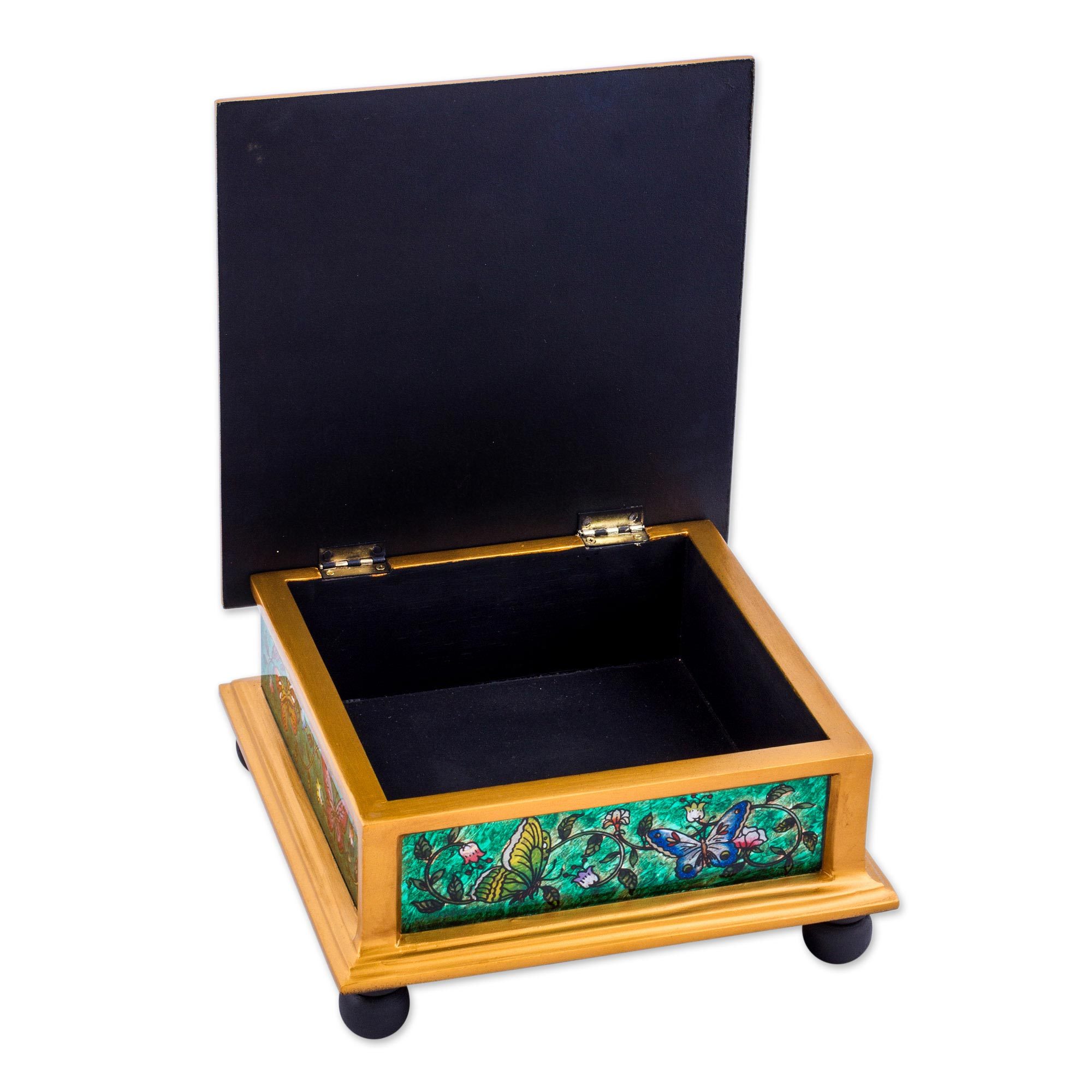 UNICEF Market | Reverse Painted Glass Teal Box with Multicolor ...