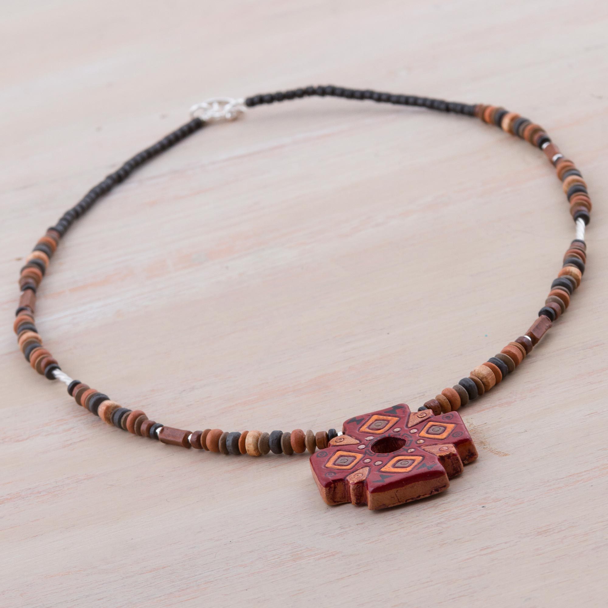 Sterling Silver and Ceramic Cross Necklace from Peru - Andean Cross ...