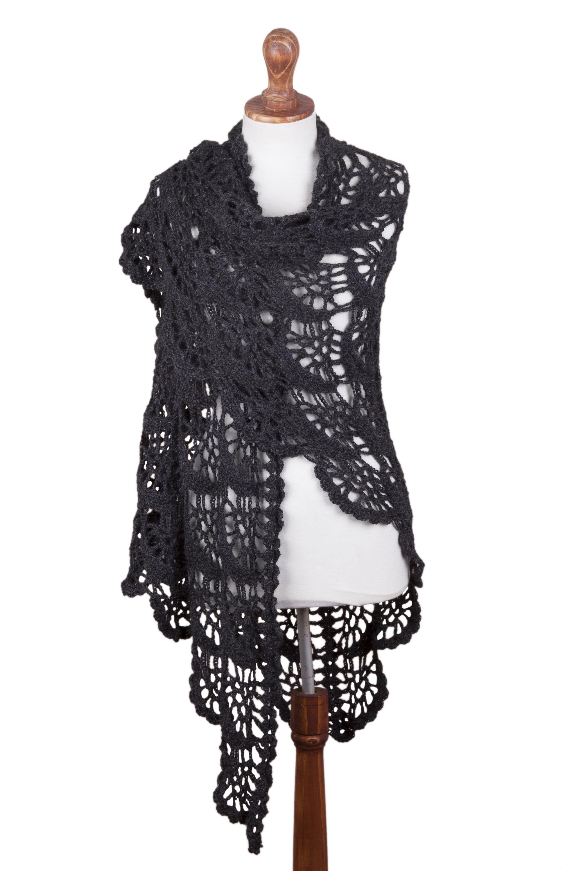 UNICEF Market | Hand Crocheted Alpaca Shawl in Slate Grey from Peru ...