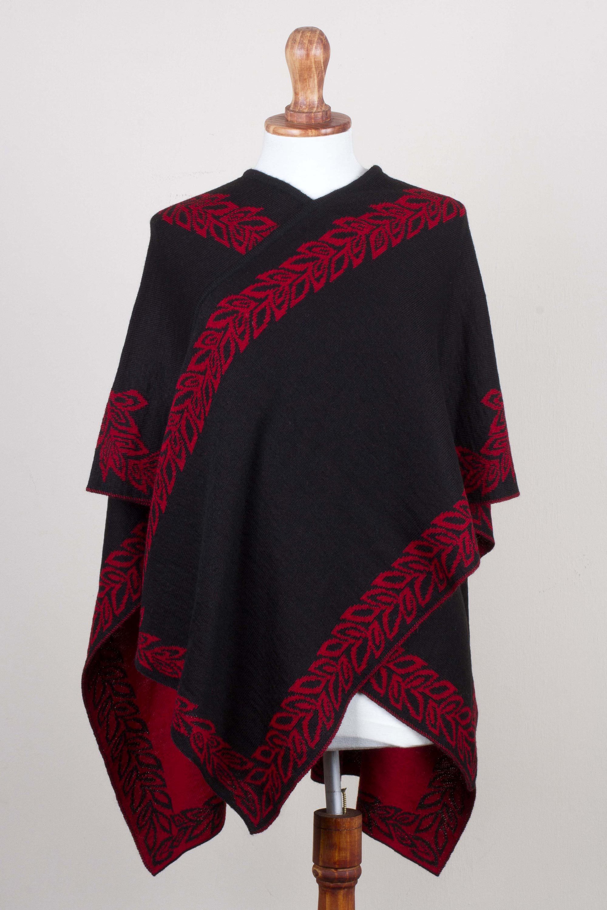 UNICEF Market | Black and Red Reversible Alpaca Blend Ruana from Peru ...