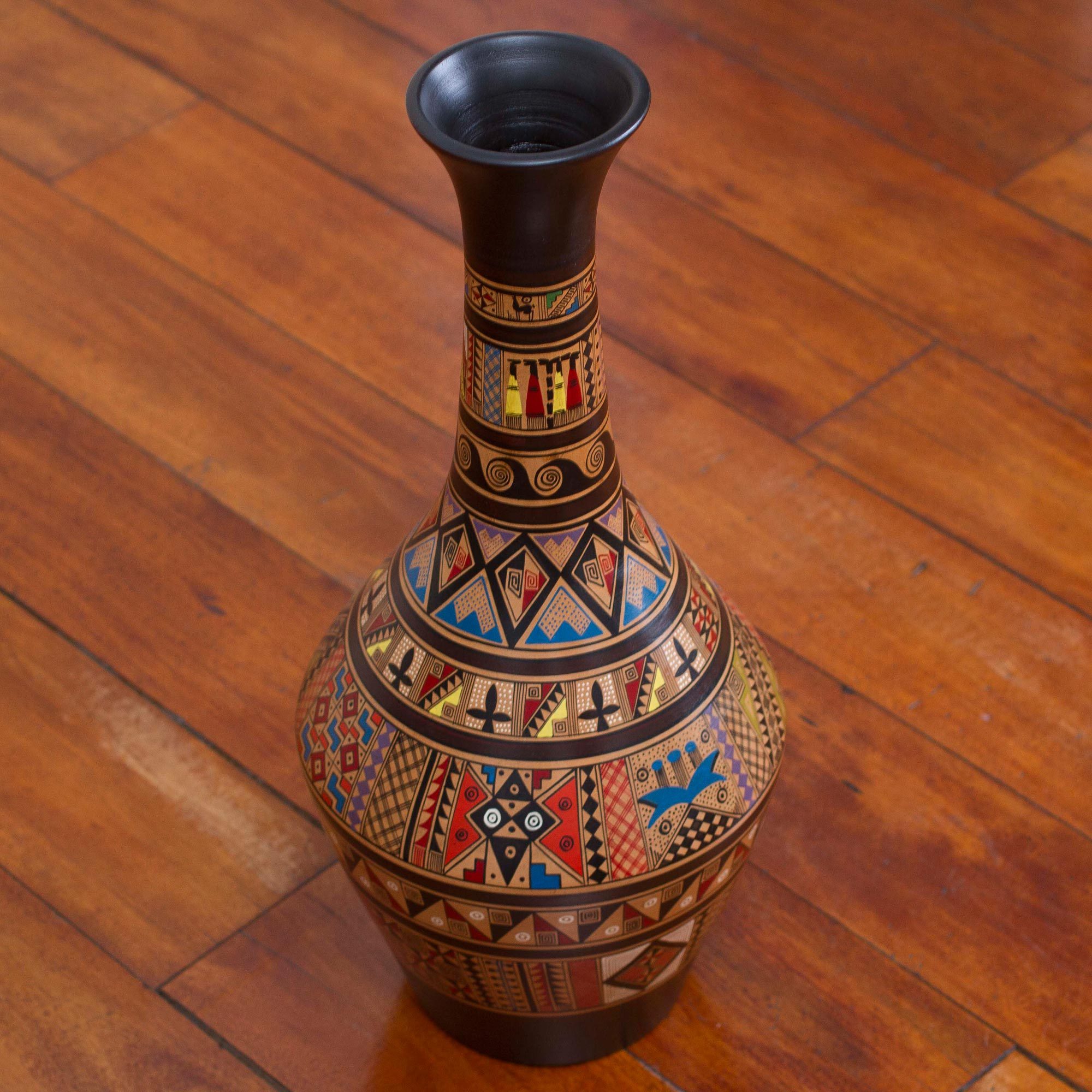 Geometric Inca Decorative Vase with a Tall Neck from Peru - Inca ...