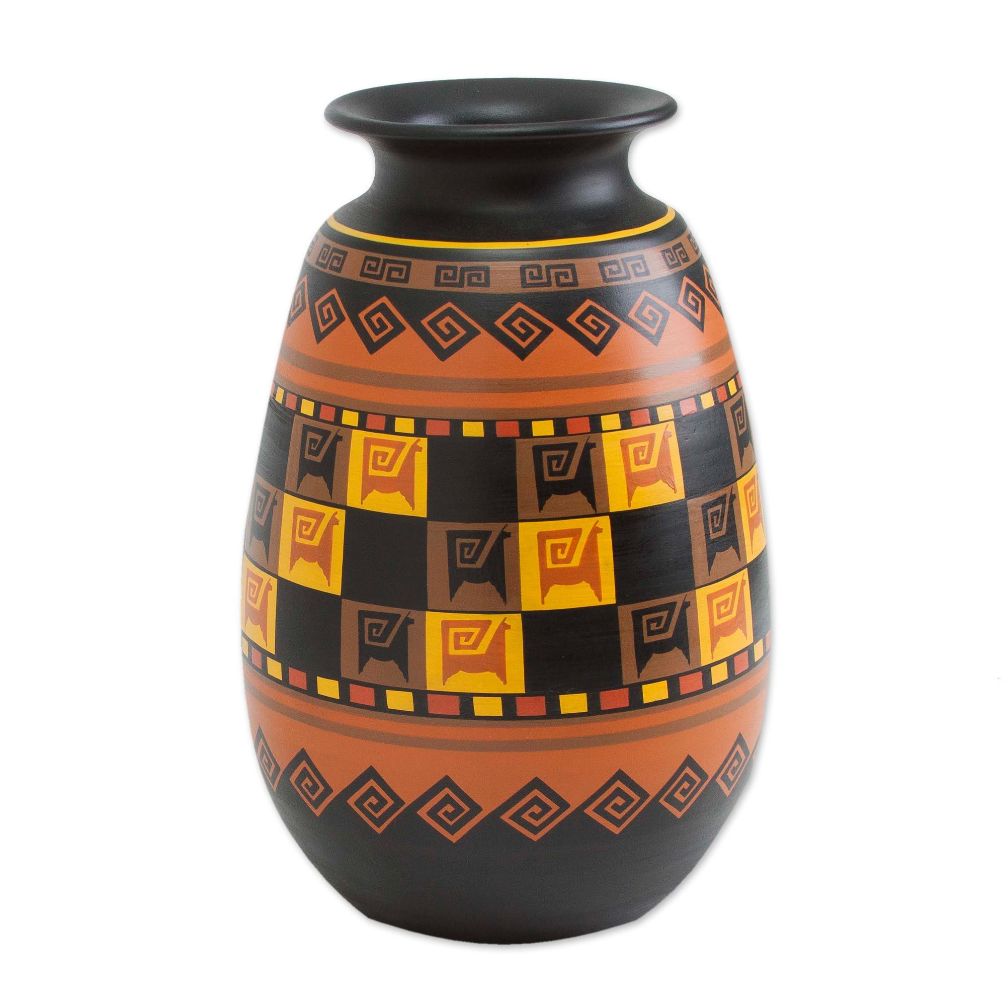 Handcrafted Geometric Inca Decorative Vase from Peru - Llama Tribute ...