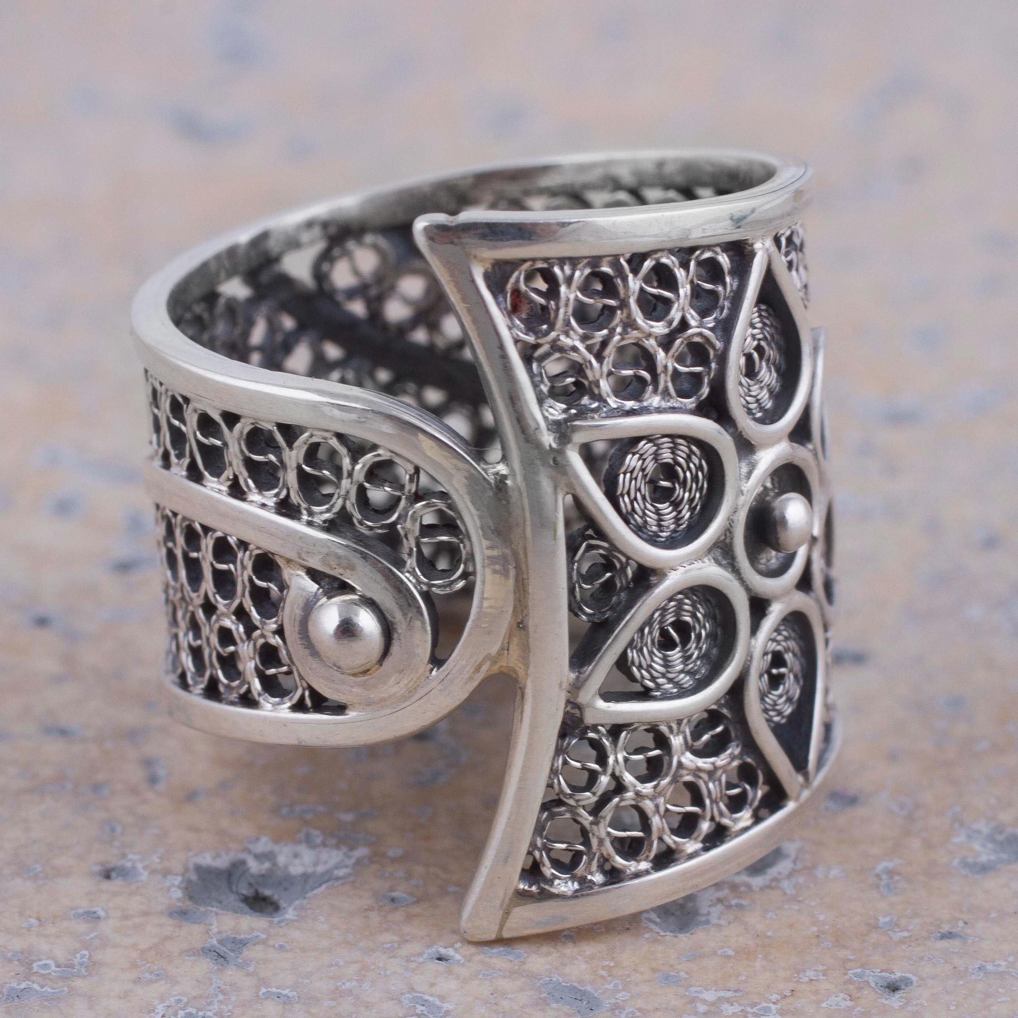 Sterling Silver Floral Filigree Band Ring from Peru - Magical Flower ...