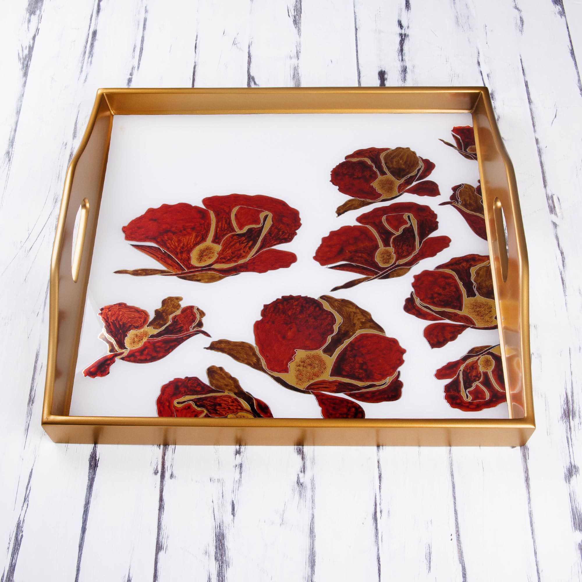 Reverse Painted Glass Tray with Poppy Motifs from Peru - Gleaming ...