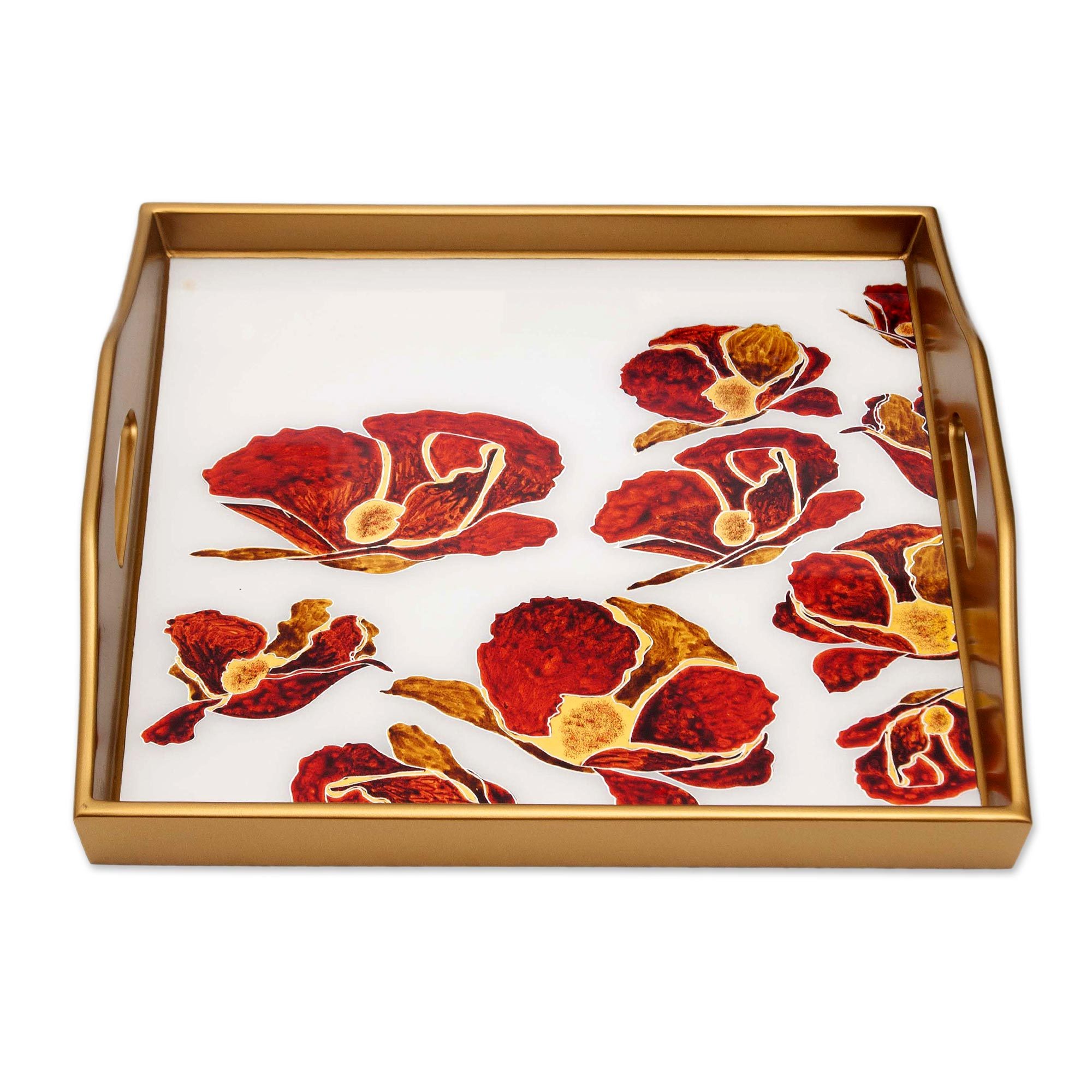 Reverse Painted Glass Tray with Poppy Motifs from Peru - Gleaming ...