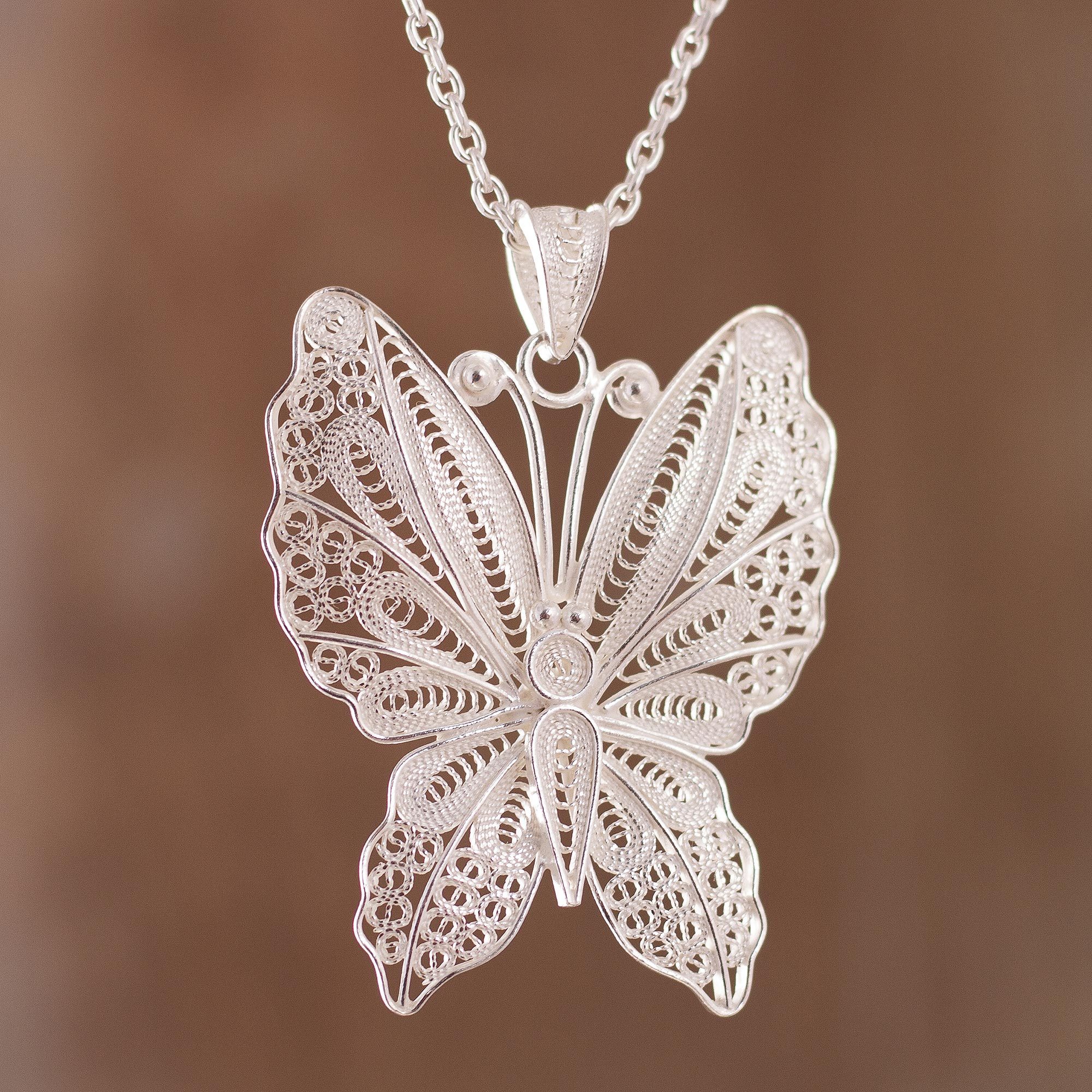 UNICEF Market | Sterling Silver Filigree Butterfly Necklace from Peru ...