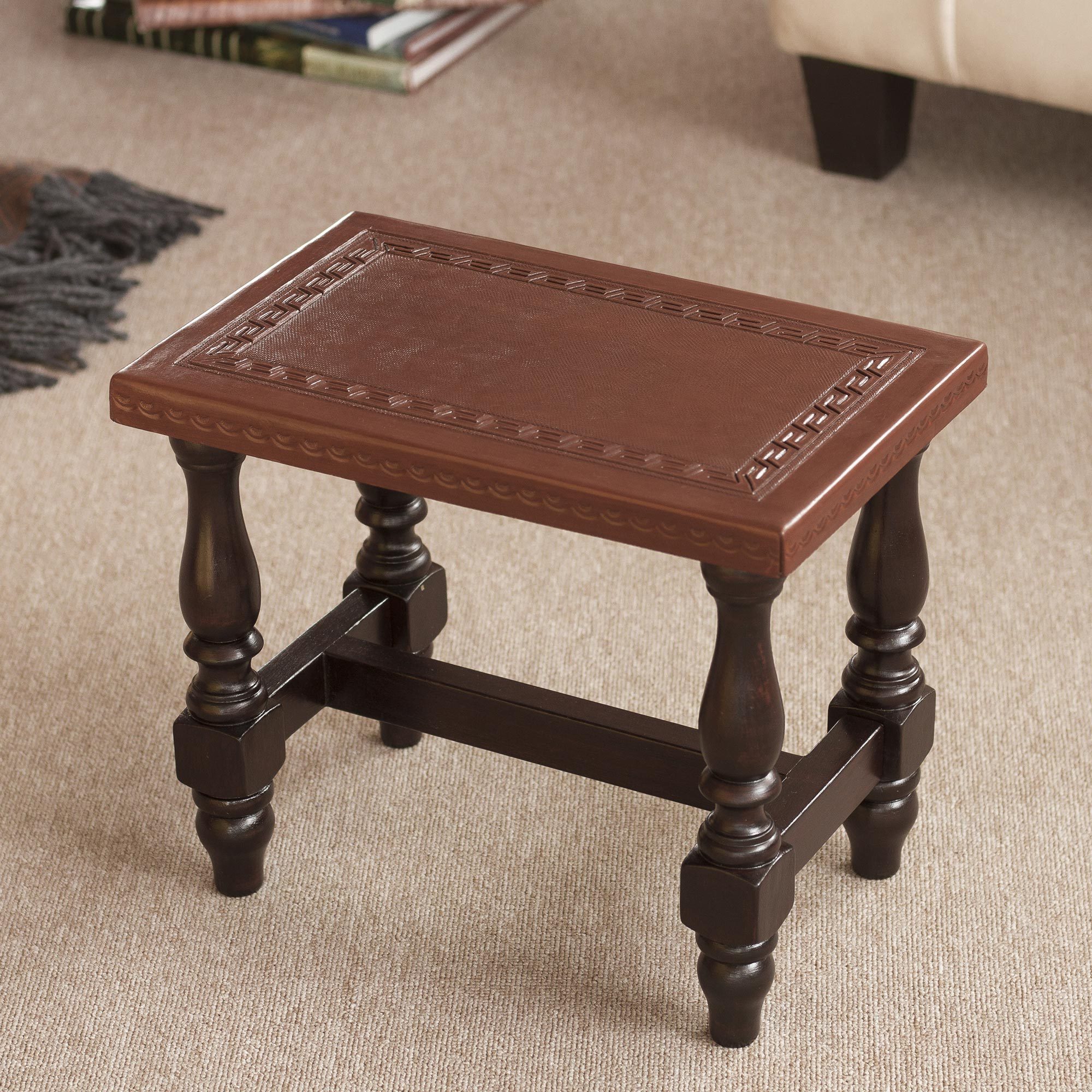 Handcrafted Traditional Cedar Wood Leather Accent Table - Contemporary ...
