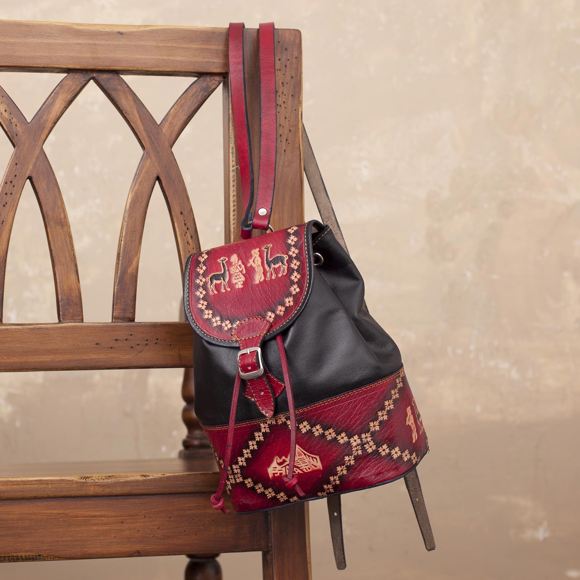 UNICEF Market | Handcrafted Crimson and Black Leather Backpack from ...