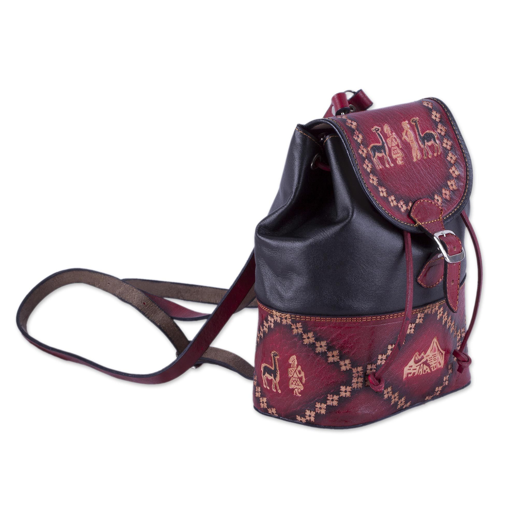 UNICEF Market | Handcrafted Crimson and Black Leather Backpack from ...