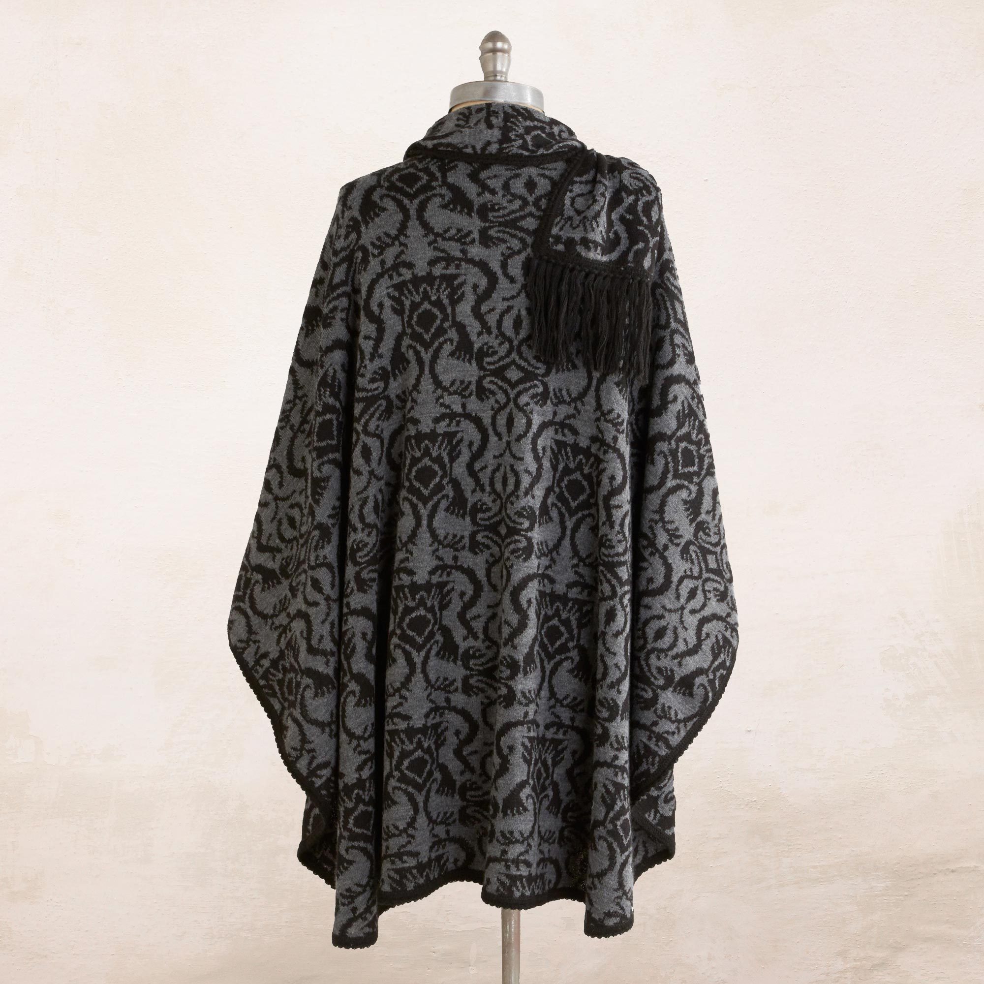 UNICEF Market | Alpaca Blend Grey and Black Ruana with Scarf - Peruvian ...