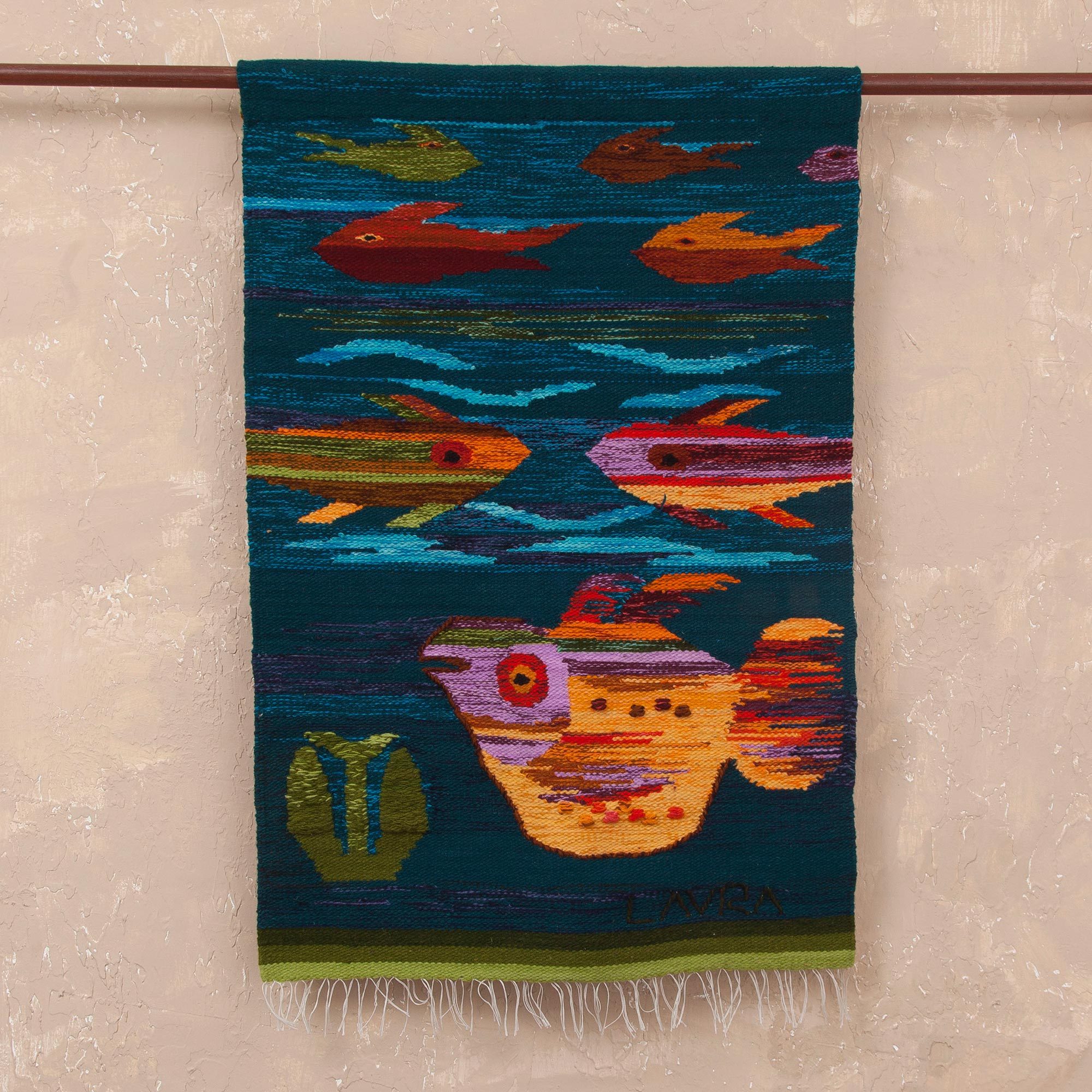 Handwoven Wool Fish Tapestry from Peru - Colorful Aquarium | NOVICA