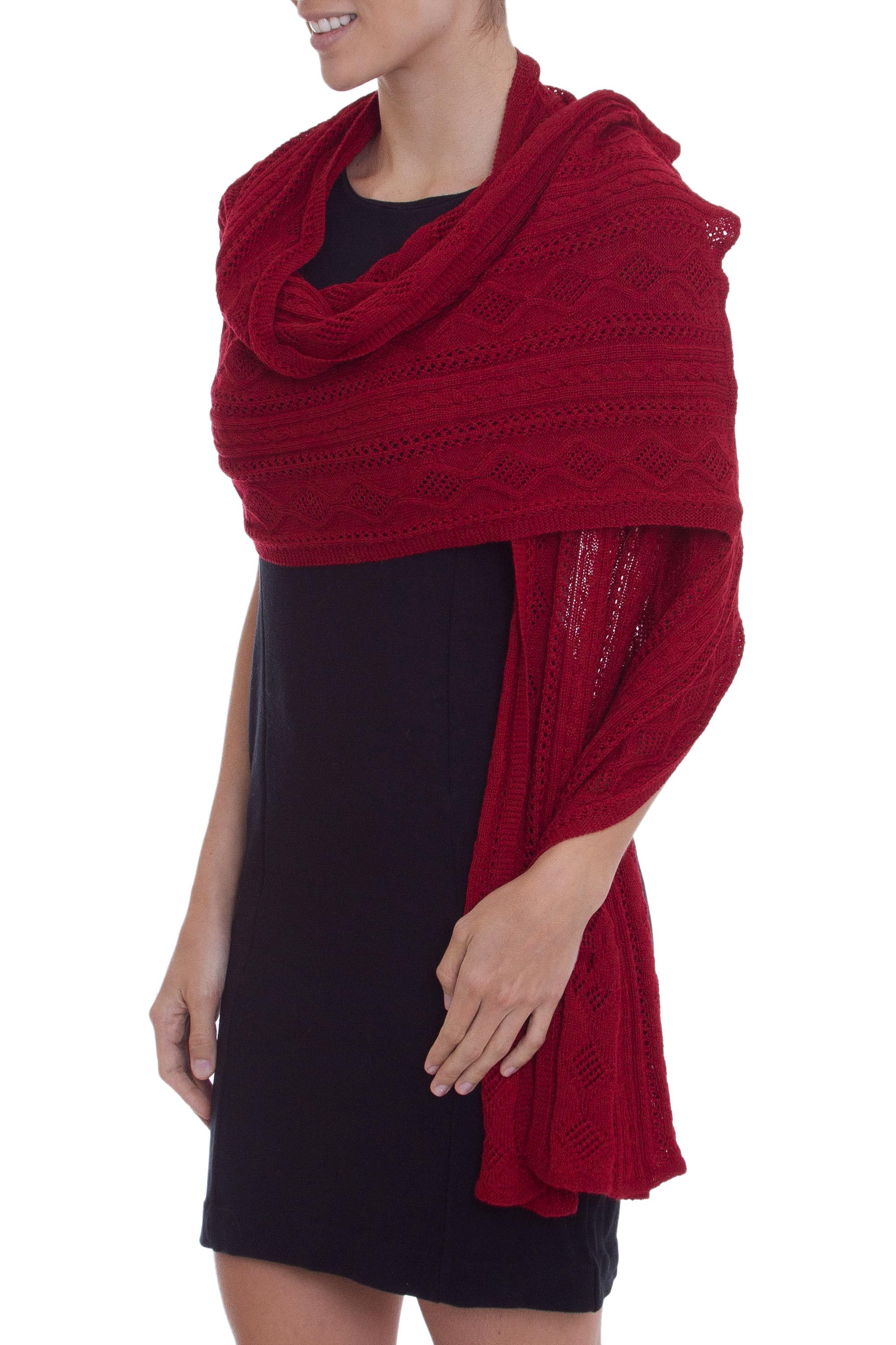 UNICEF Market | Peruvian 100% Baby Alpaca Knit Shawl in Crimson Red ...