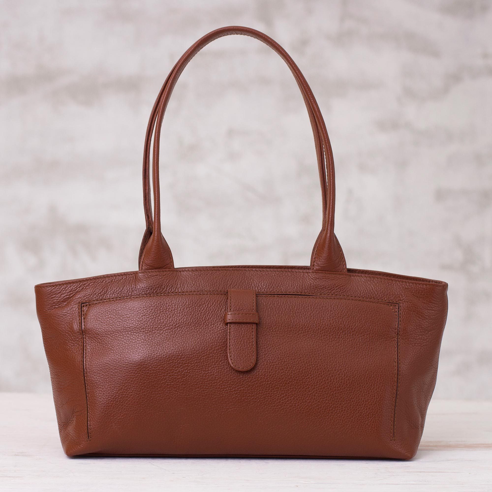 Handcrafted Russet Leather Baguette Handbag from Peru - Russet Style ...