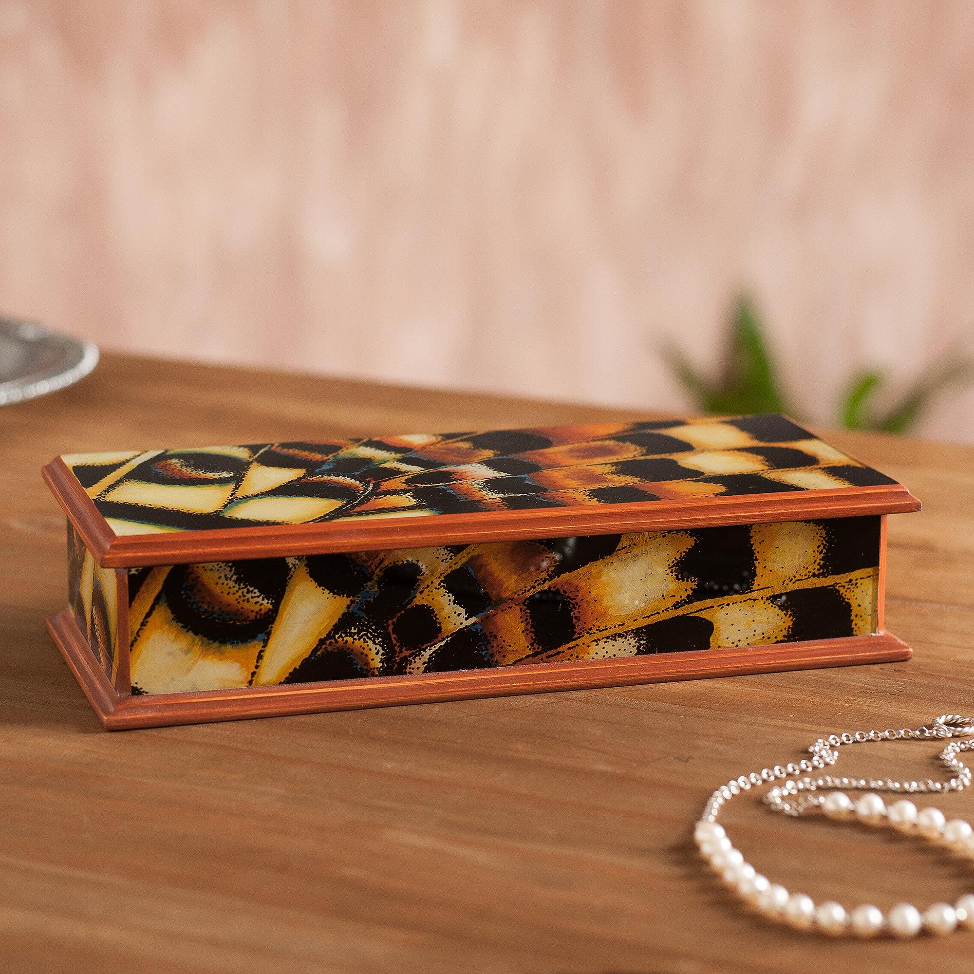 Reverse-Painted Glass Decorative Box from Peru - Butterfly Dream | NOVICA