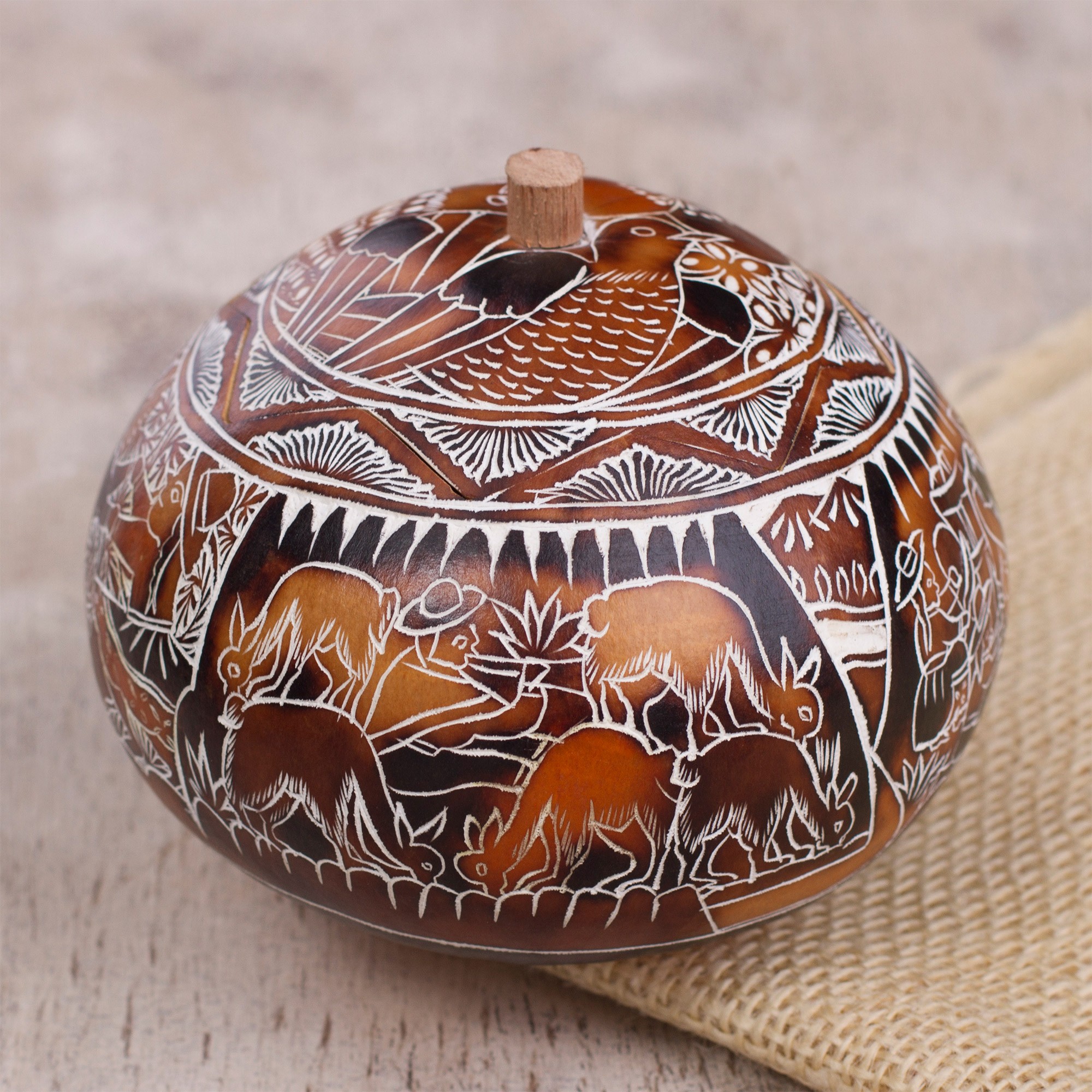 Hand Carved Gourd Decorative Box with Harvest Festival Scene - Harvest ...