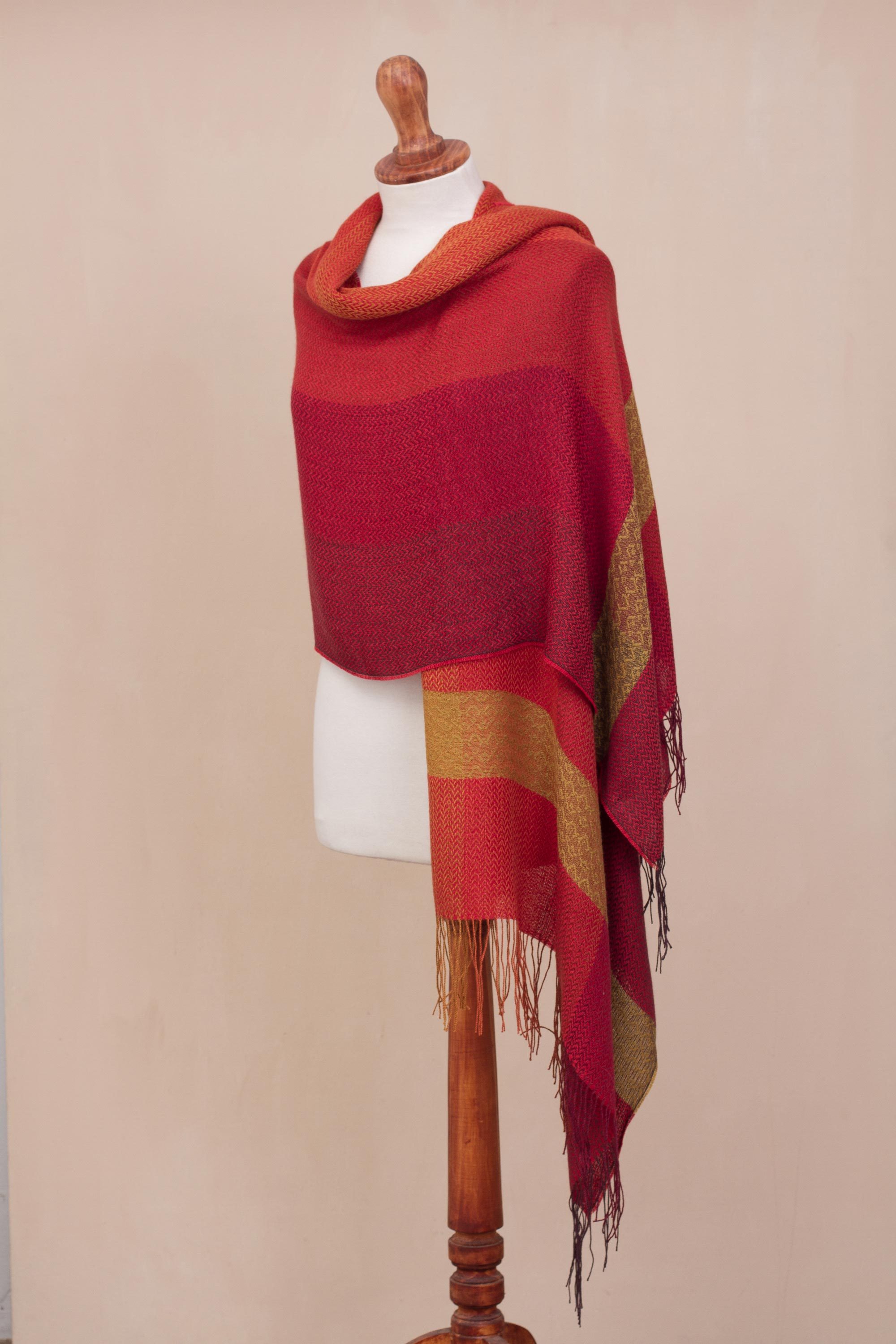 Hand Woven Striped Alpaca Blend Shawl from Peru - Sunset Celebration ...