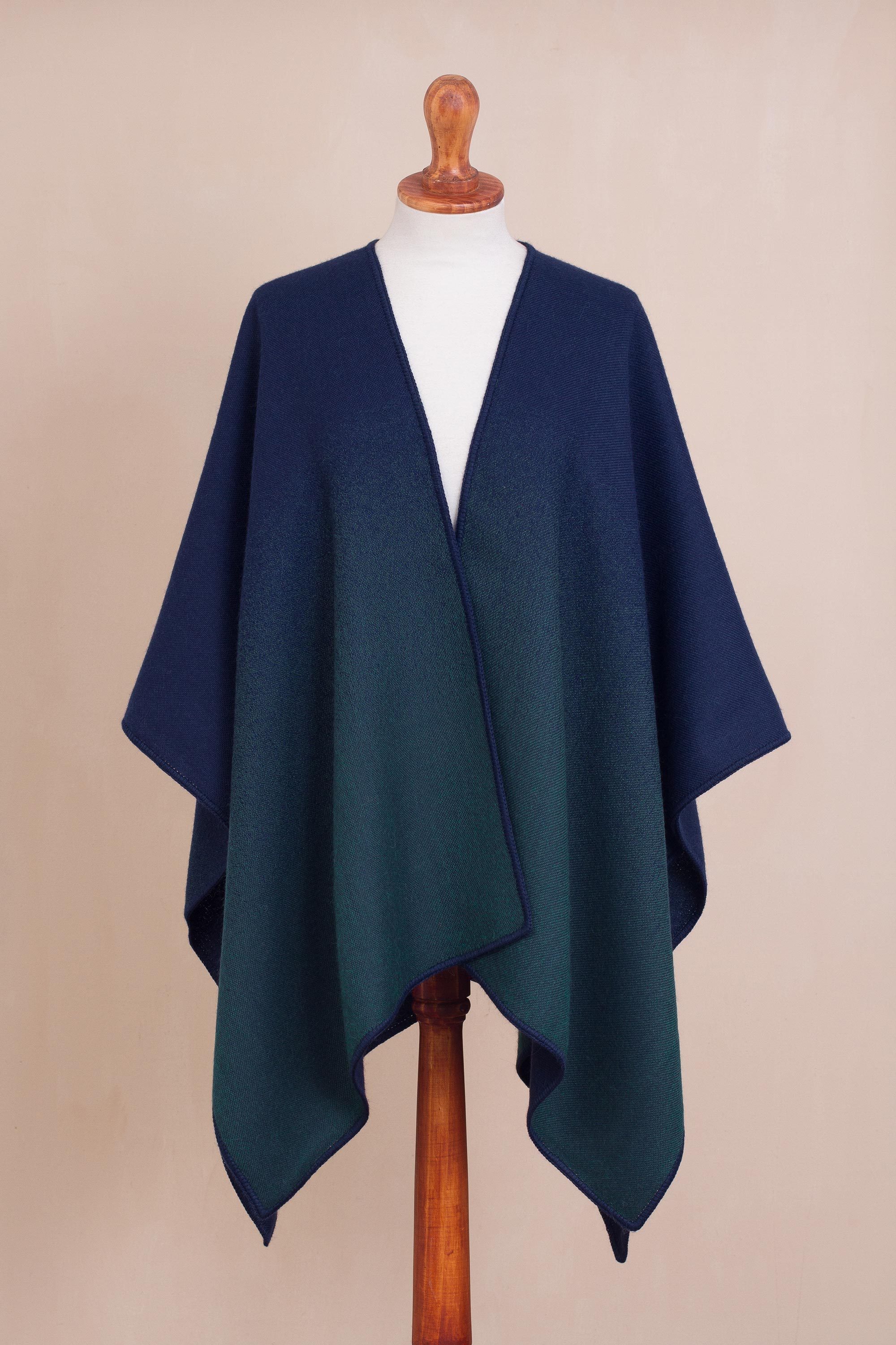 UNICEF Market | Reversible Alpaca Blend Ruana in Navy and Kelly Green ...