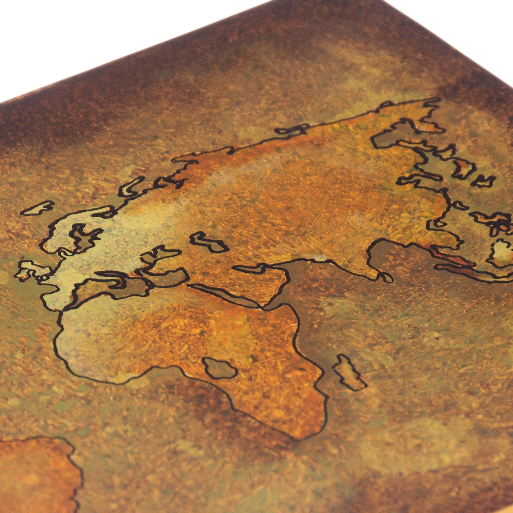 UNICEF Market | Golden World Map Reverse-Painted Glass Wood Decorative ...