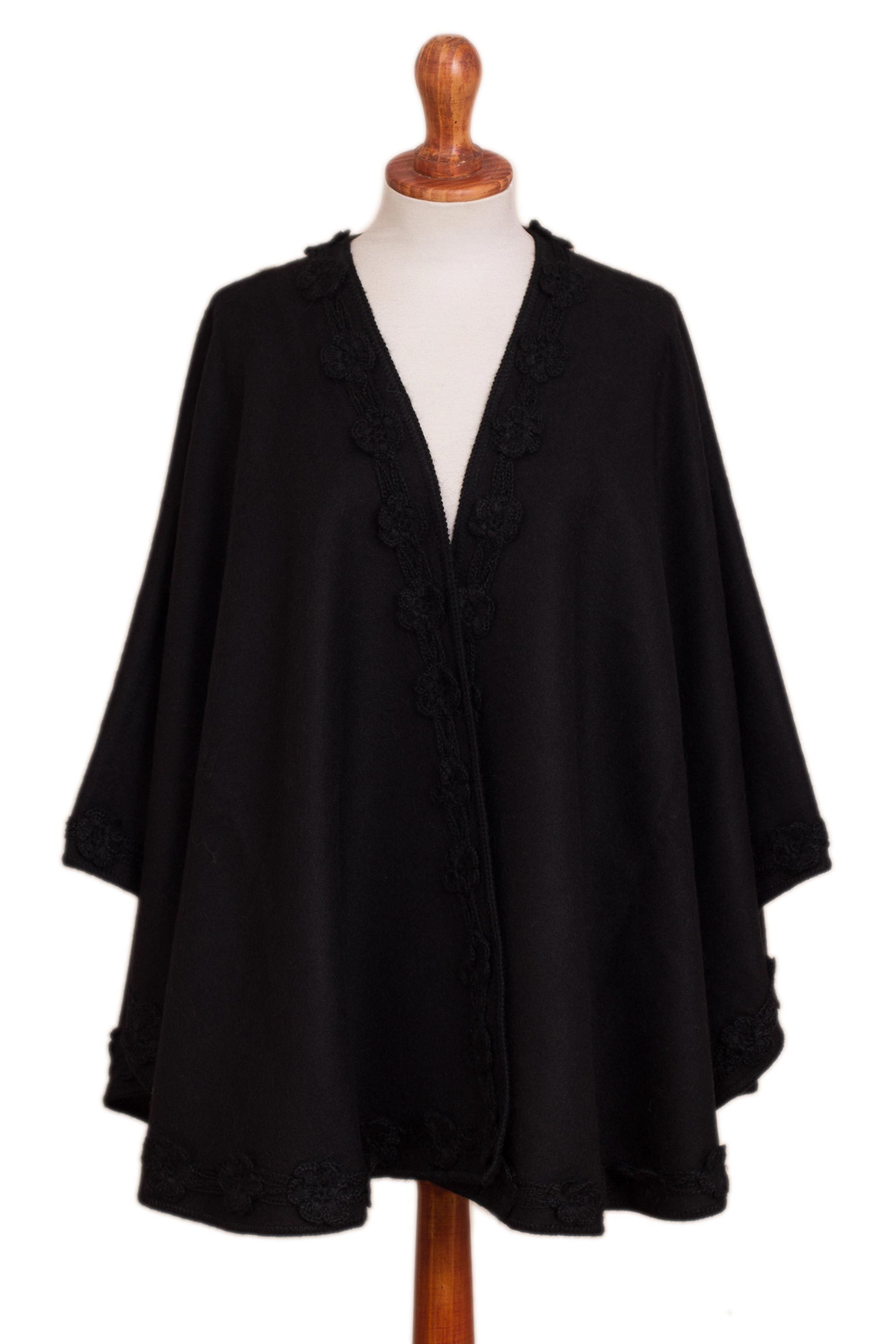 UNICEF Market | Floral Alpaca Blend Ruana in Black from Peru - Flowers ...