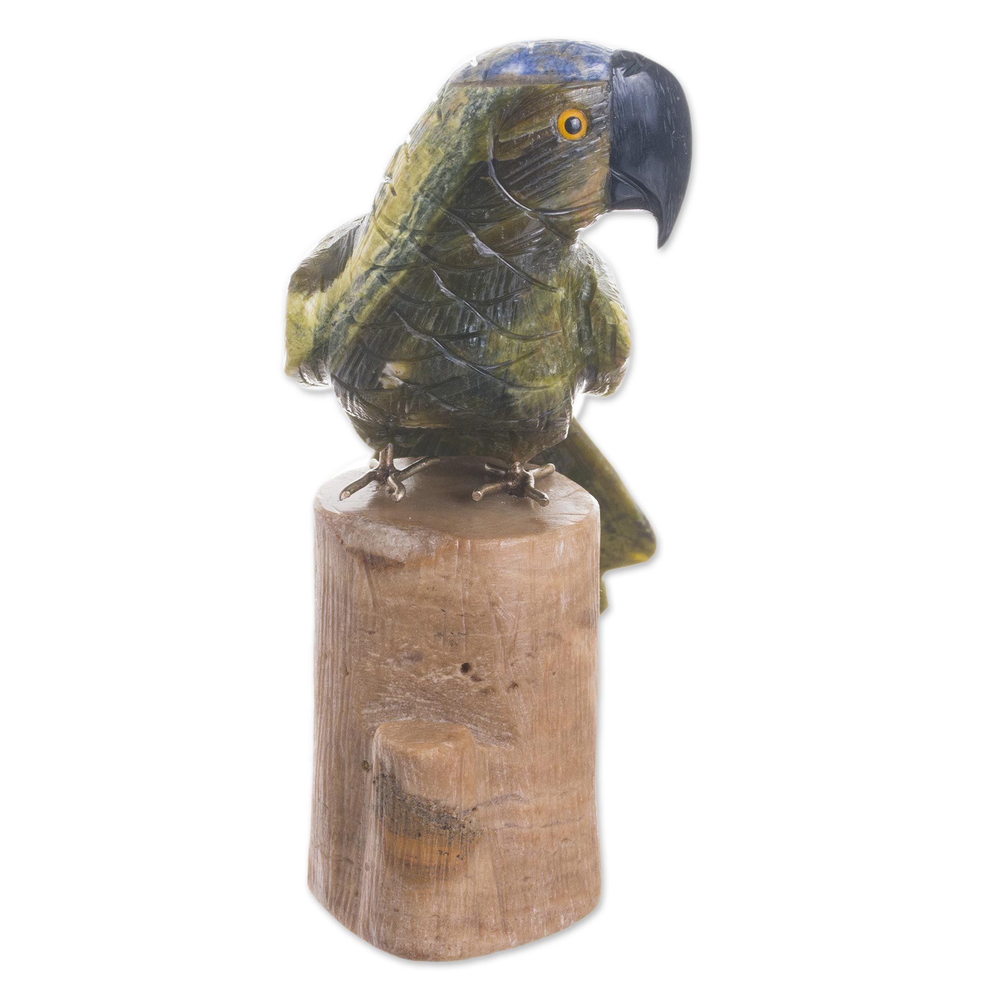 Gemstone Parrot Sculpture Crafted in Peru - Curious Parrot | NOVICA
