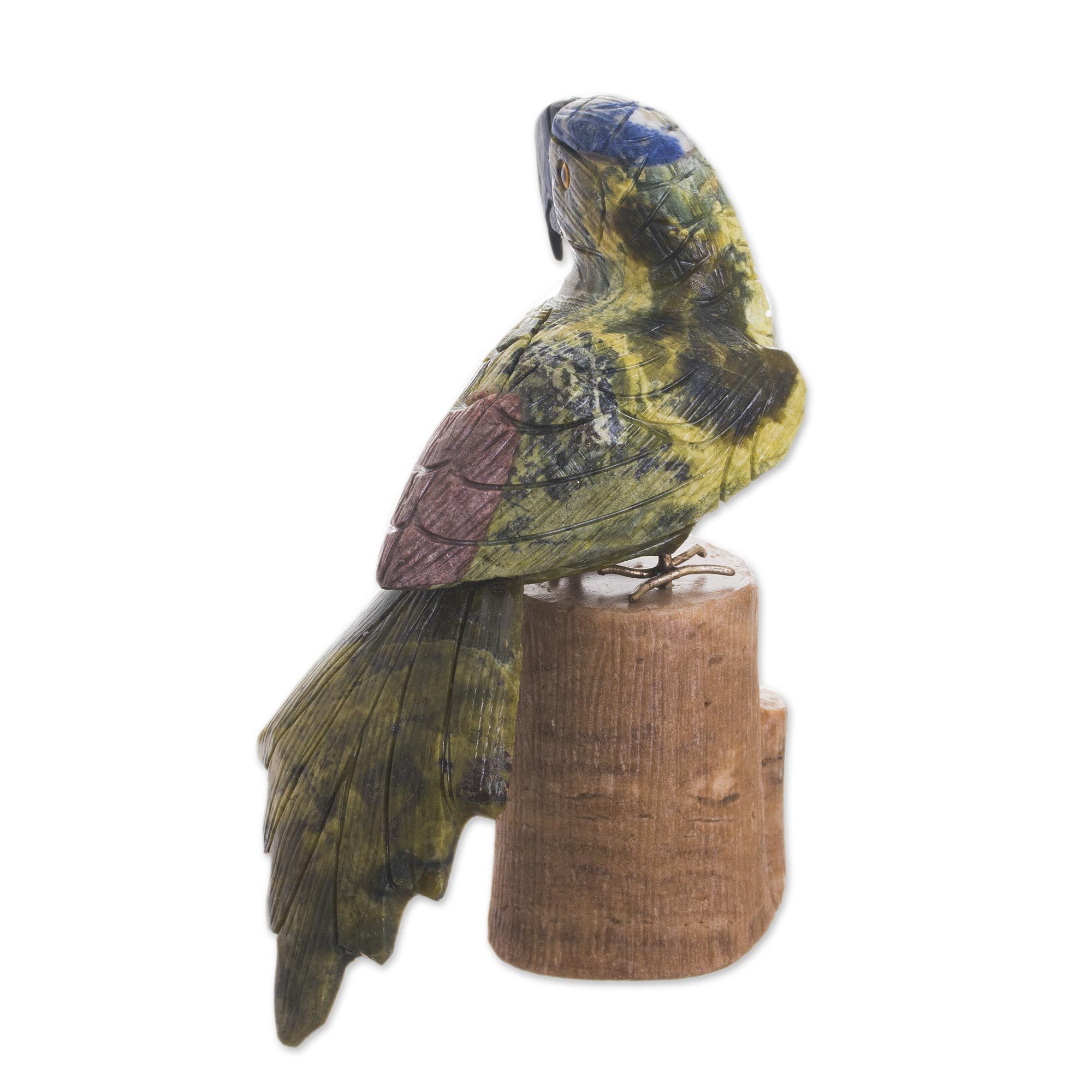 Gemstone Parrot Sculpture Crafted in Peru - Curious Parrot | NOVICA
