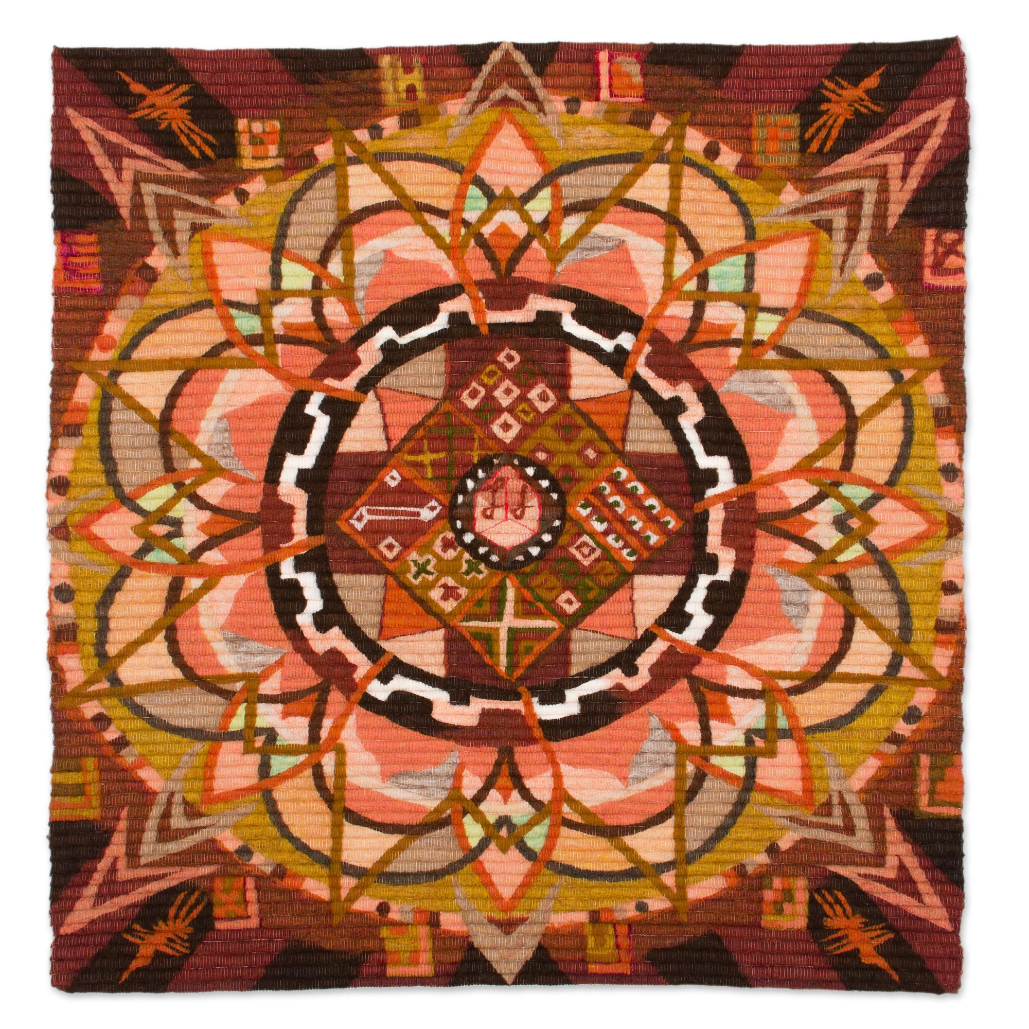 Handwoven Wool Mandala Tapestry in Brown from Peru - Inca Mandala | NOVICA