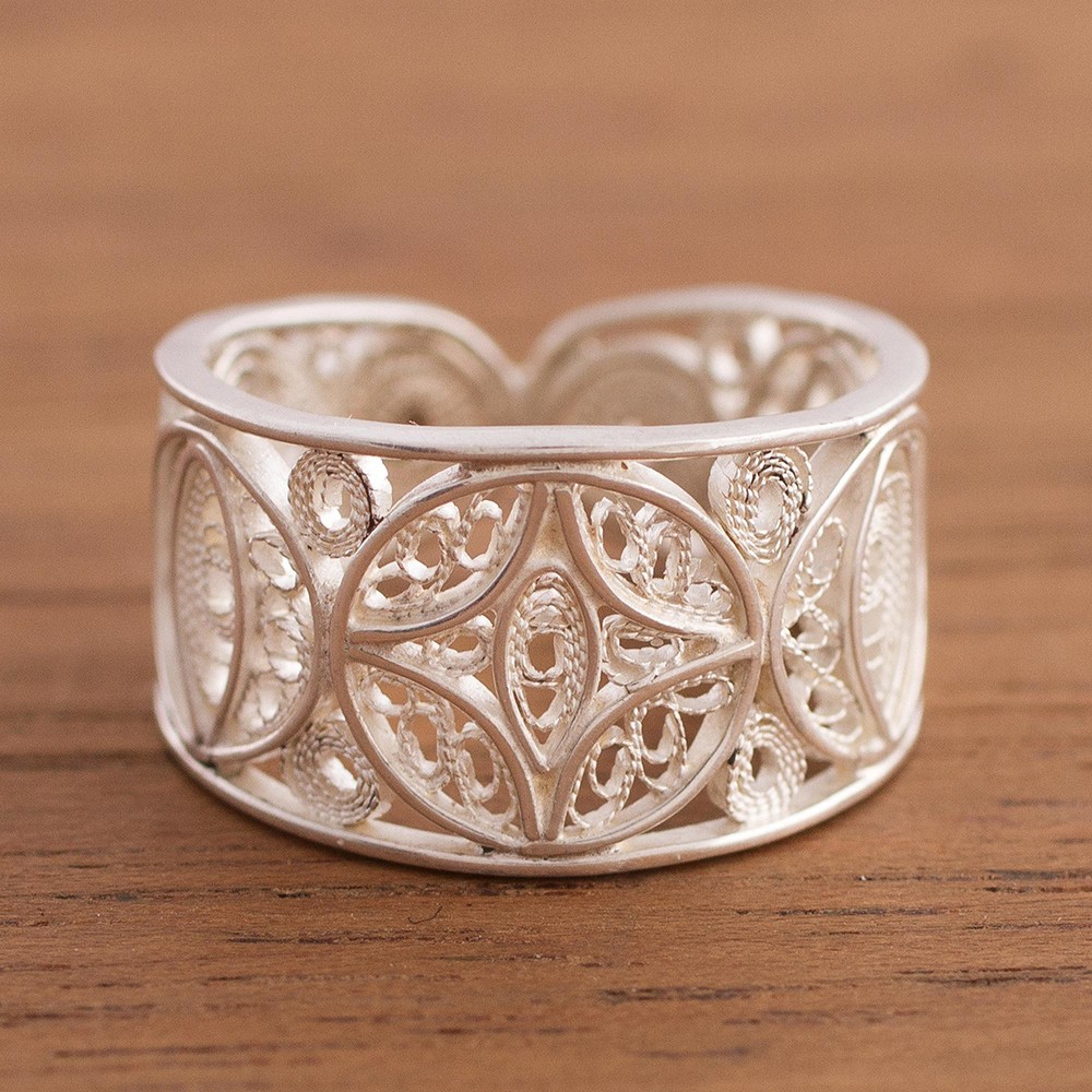Sterling Silver Filigree Band Ring from Peru Lunar Effect NOVICA