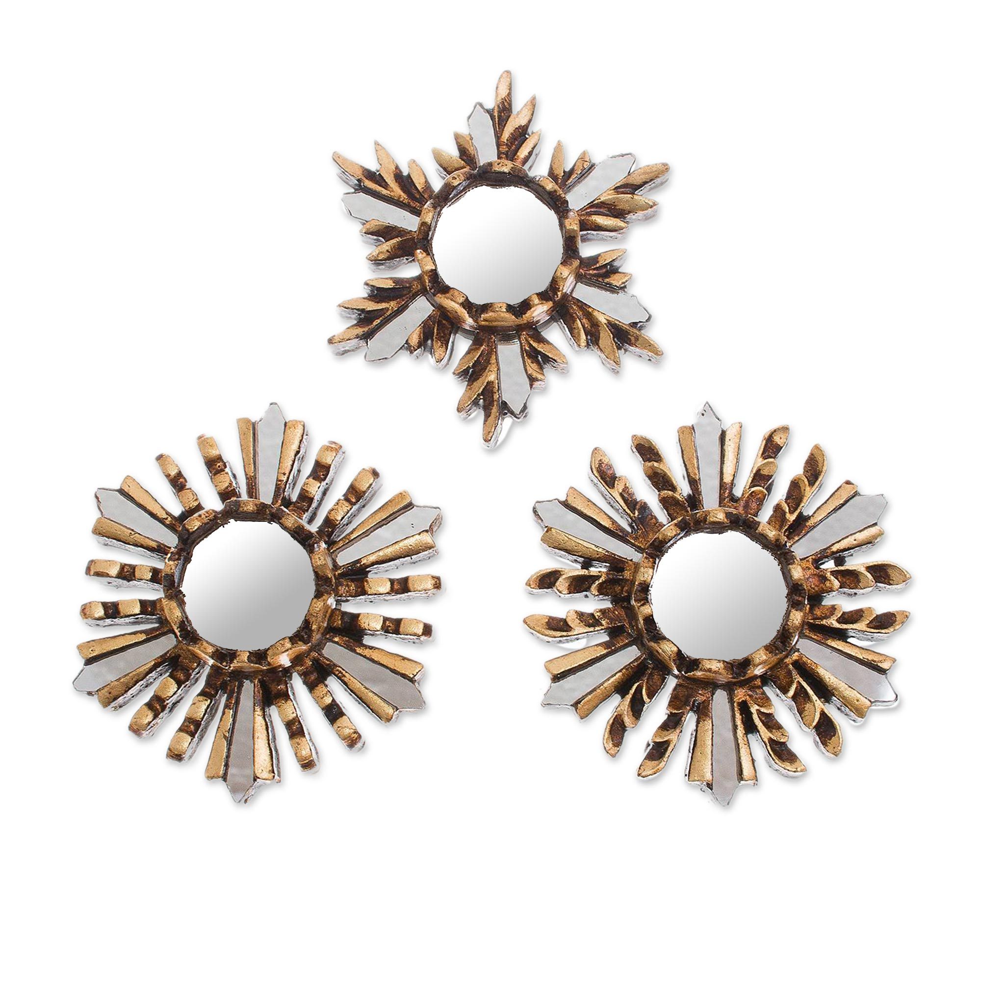 UNICEF Market | Snowflake Bronze Leaf Wall Mirrors (Set of 3) - Golden ...
