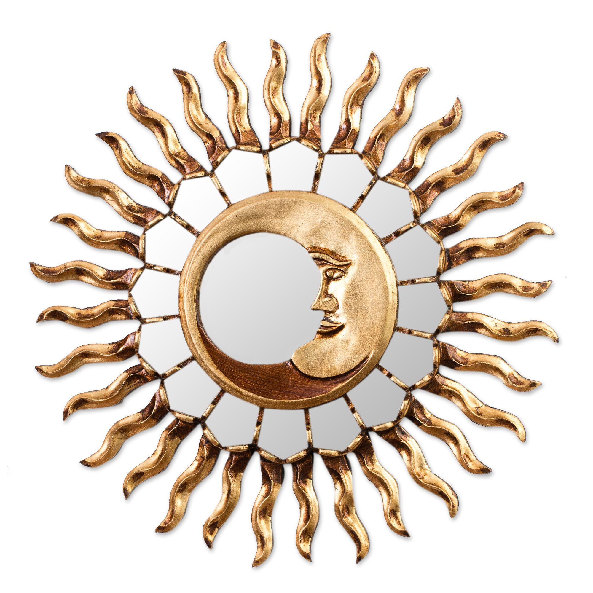 Radiant Crescent Moon Bronzed Wood Wall Mirror - Brilliant Moon | NOVICA