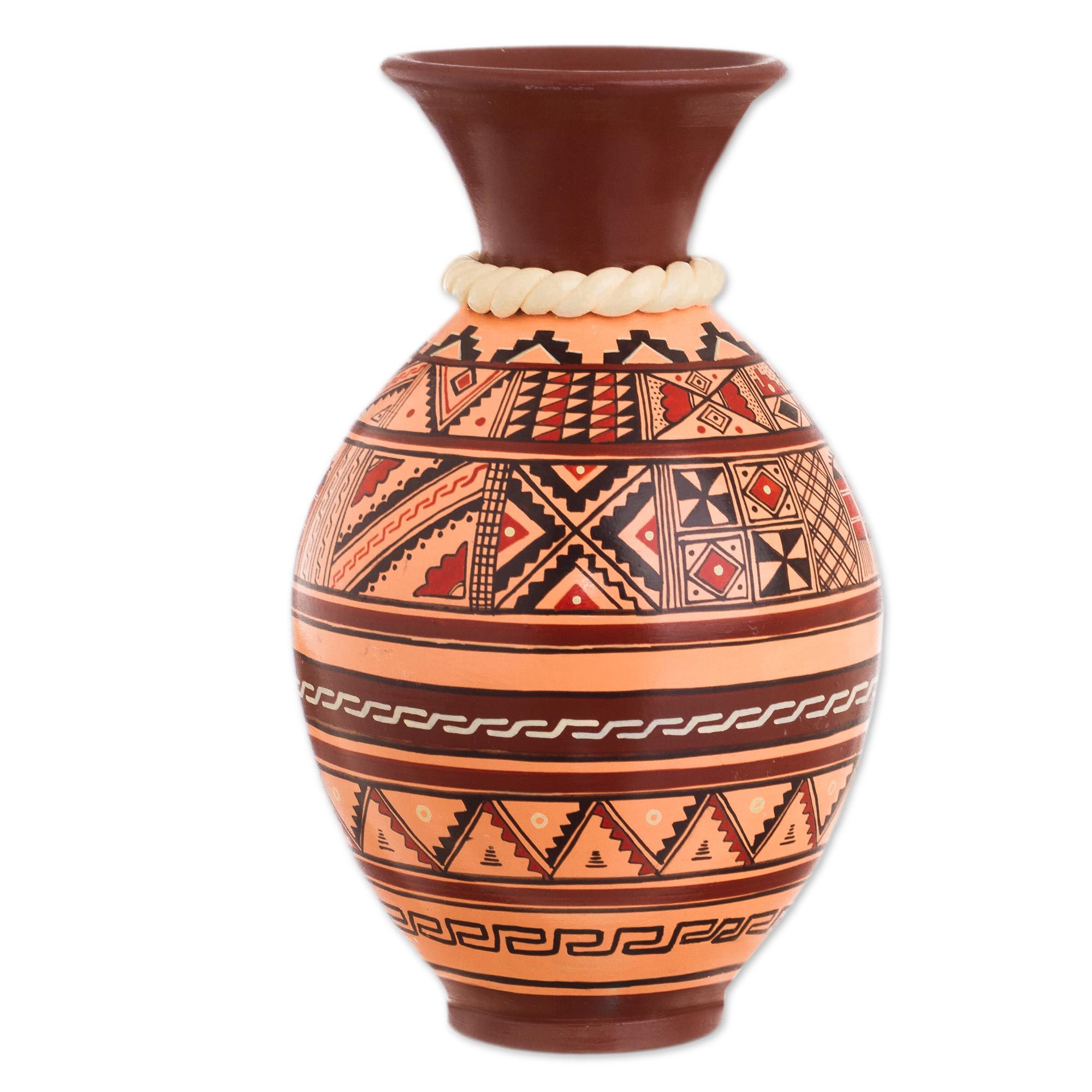 Inca-Inspired Hand-Painted Ceramic Decorative Vase - Inca Mystic | NOVICA