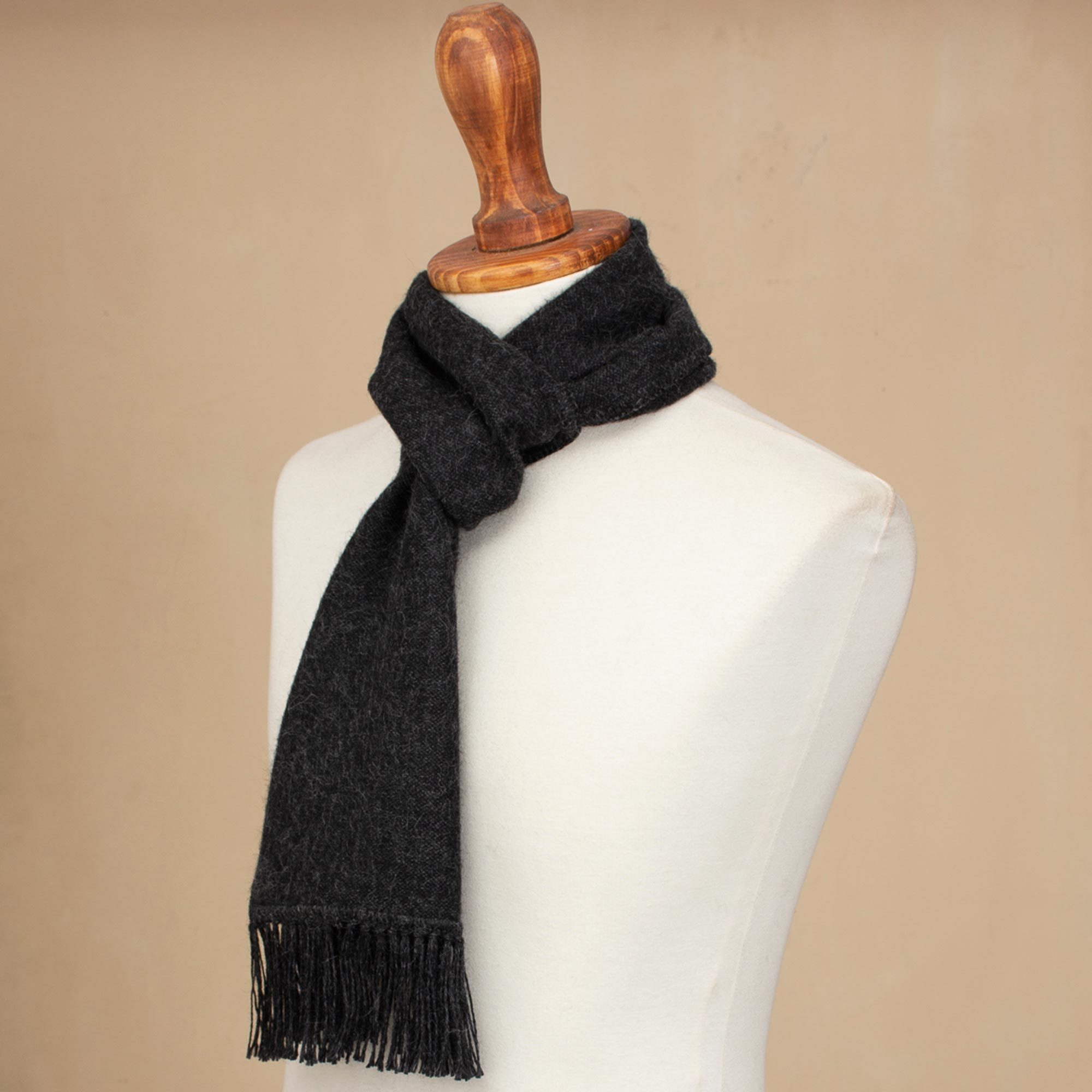 Artisan Crafted Alpaca Blend Scarf in Graphite from Peru - Winter Chic ...