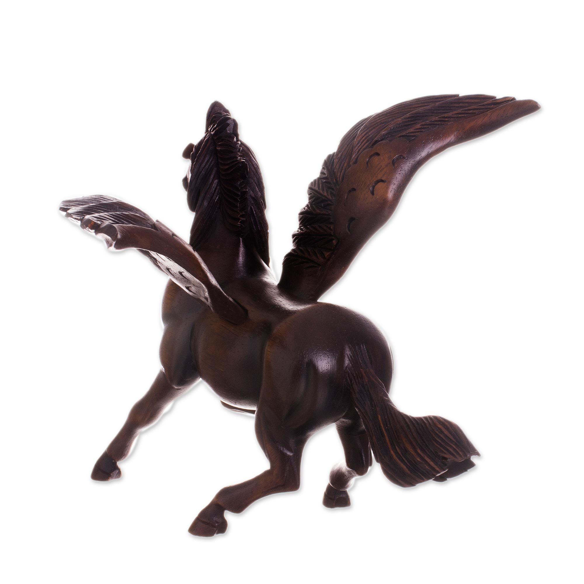 Hand-Carved Cedar Wood Pegasus Sculpture from Peru - Taking Flight | NOVICA