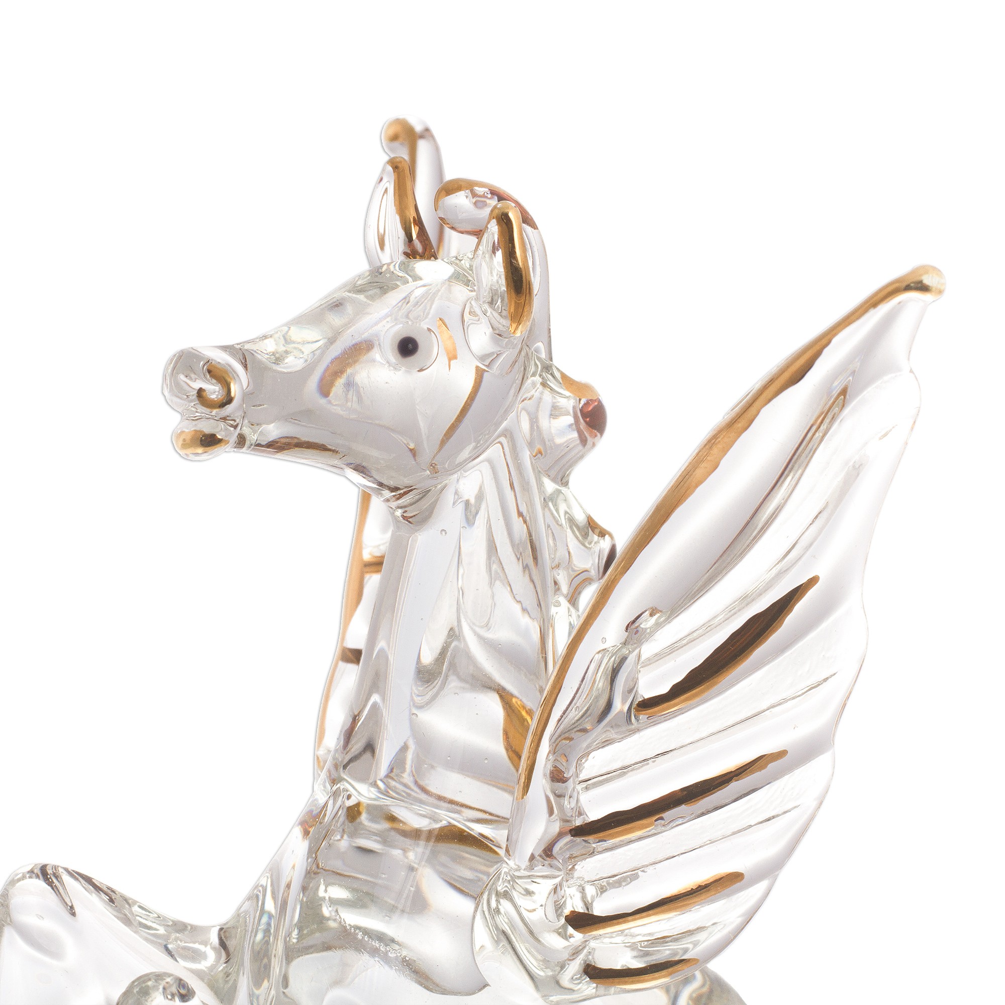 Clear Glass Gilded Pegasus Figurines from Peru (Set of 3) - Rearing ...