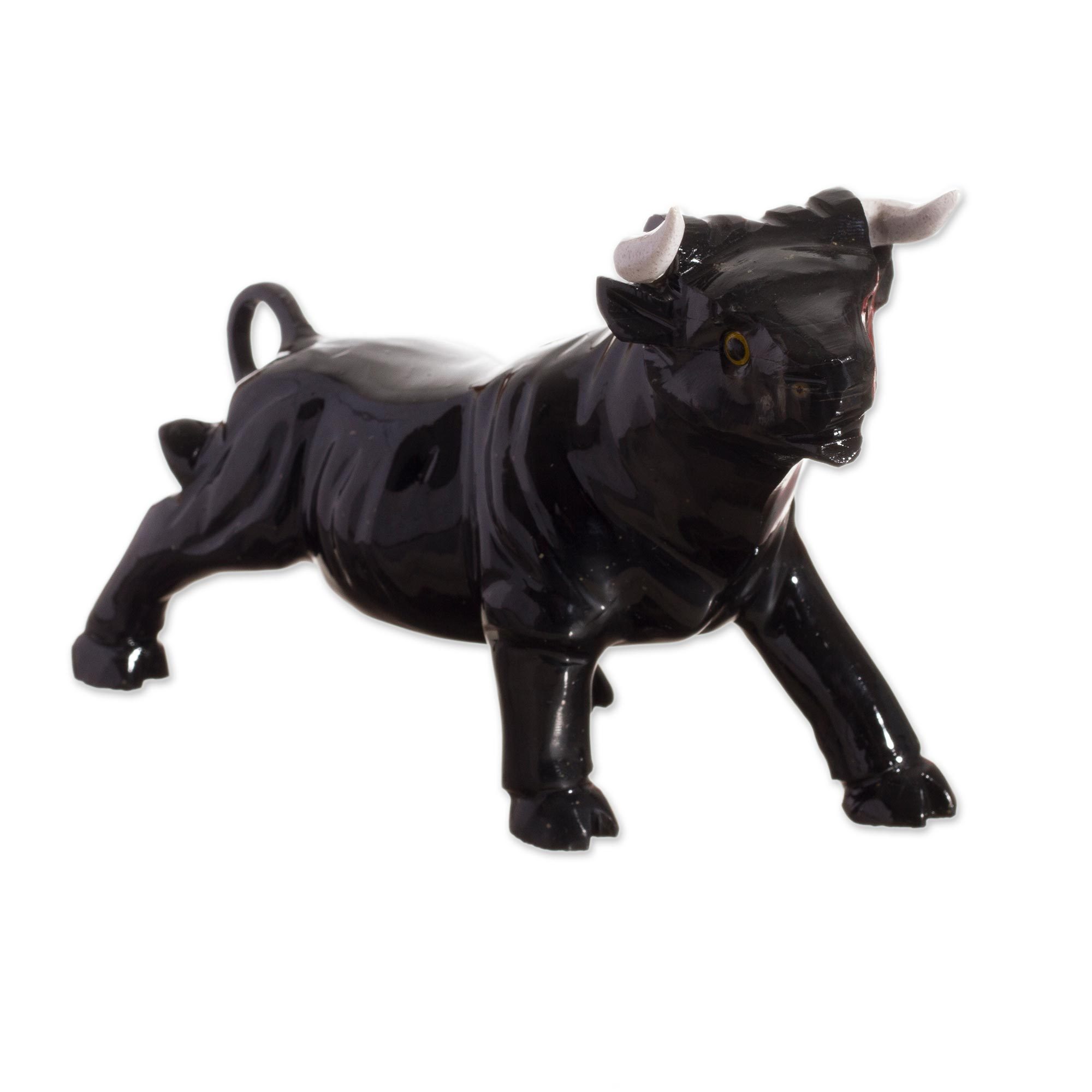 Black Onyx Bull Sculpture Crafted in Peru - Legendary Bull | NOVICA