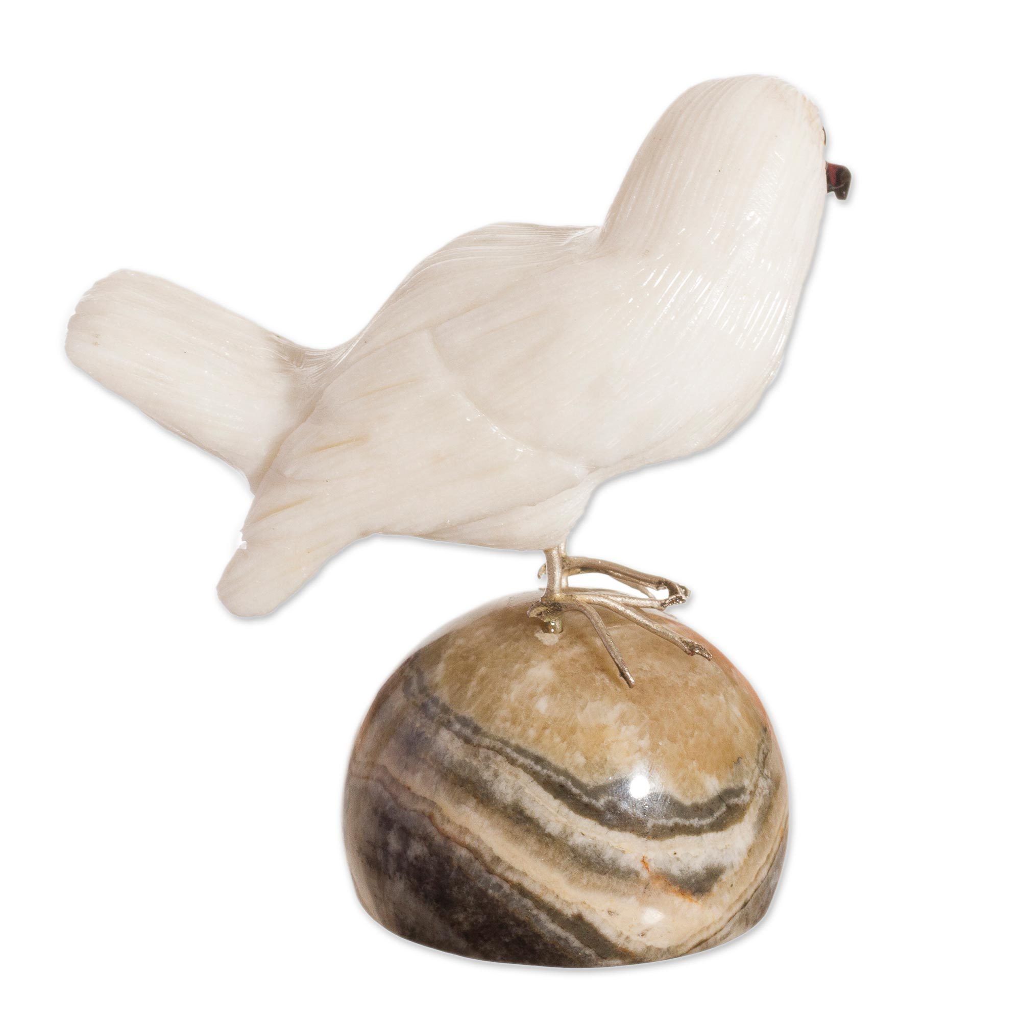 White Onyx and Calcite Gemstone Bird Sculpture from Peru - White Bird ...