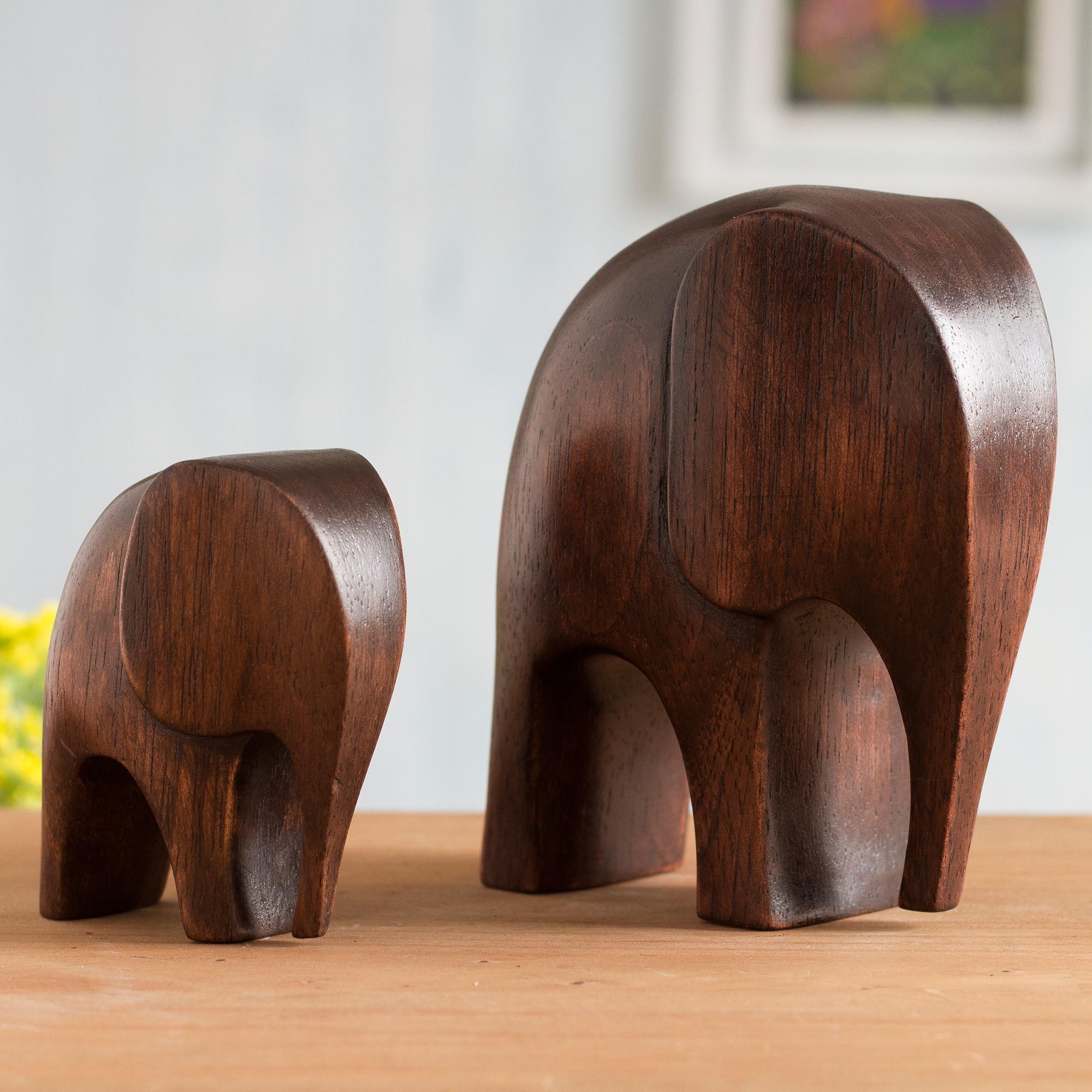 UNICEF Market | Cedar Wood Elephant Figurines from Peru (Pair) - Dark ...