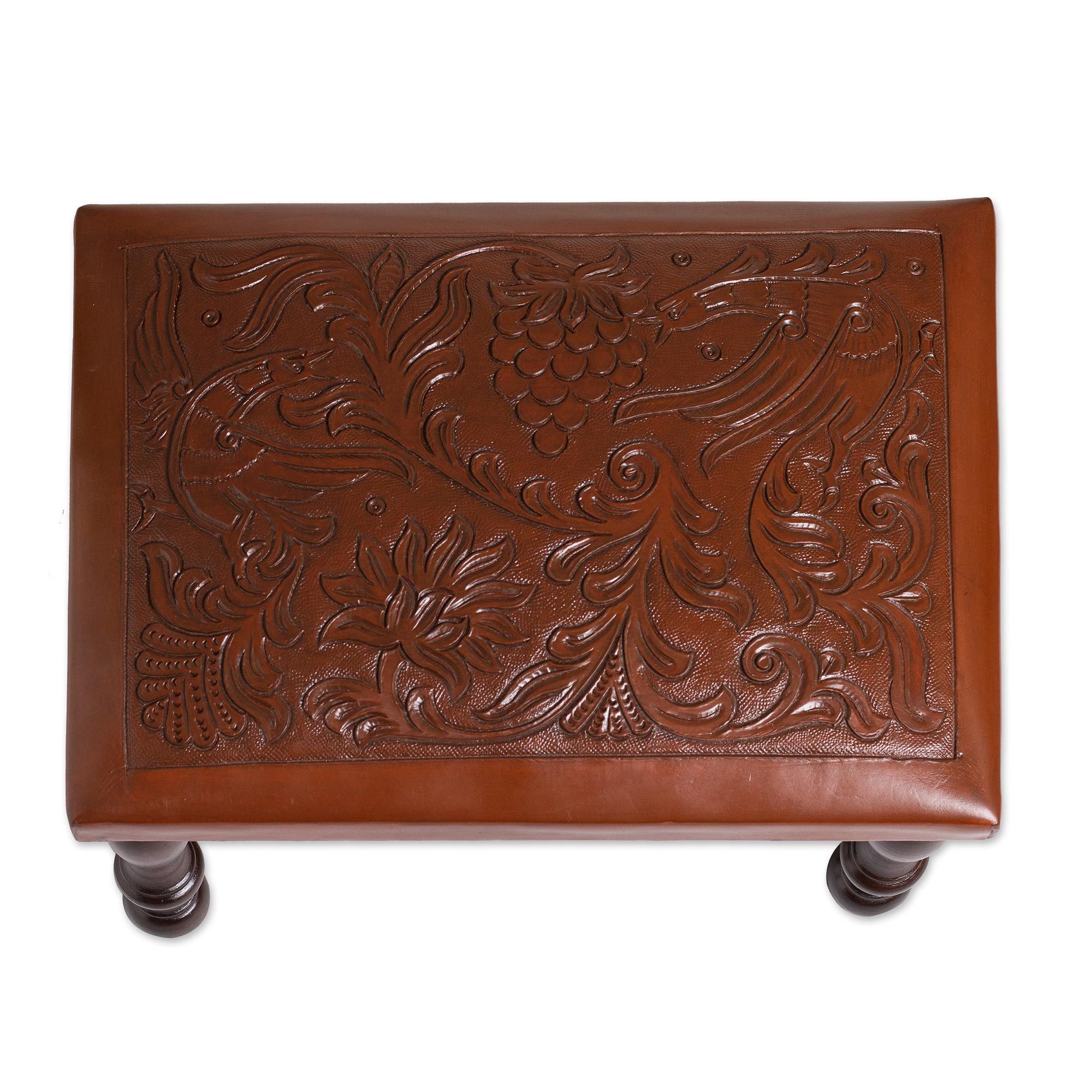 UNICEF Market | Nature-Inspired Leather and Wood Ottoman from Peru ...