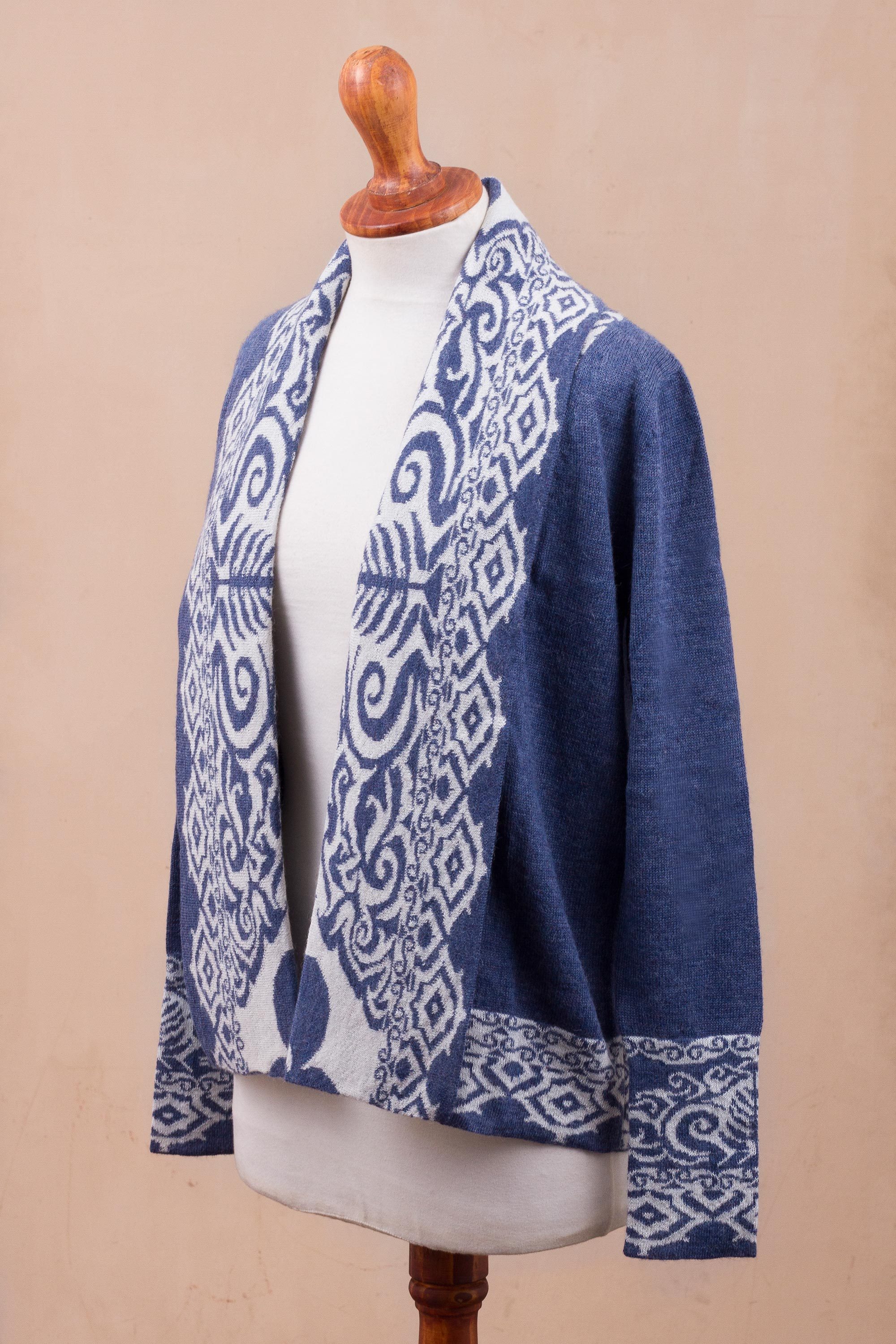 UNICEF Market | Knit Indigo and Snow White 100% Baby Alpaca Cardigan ...