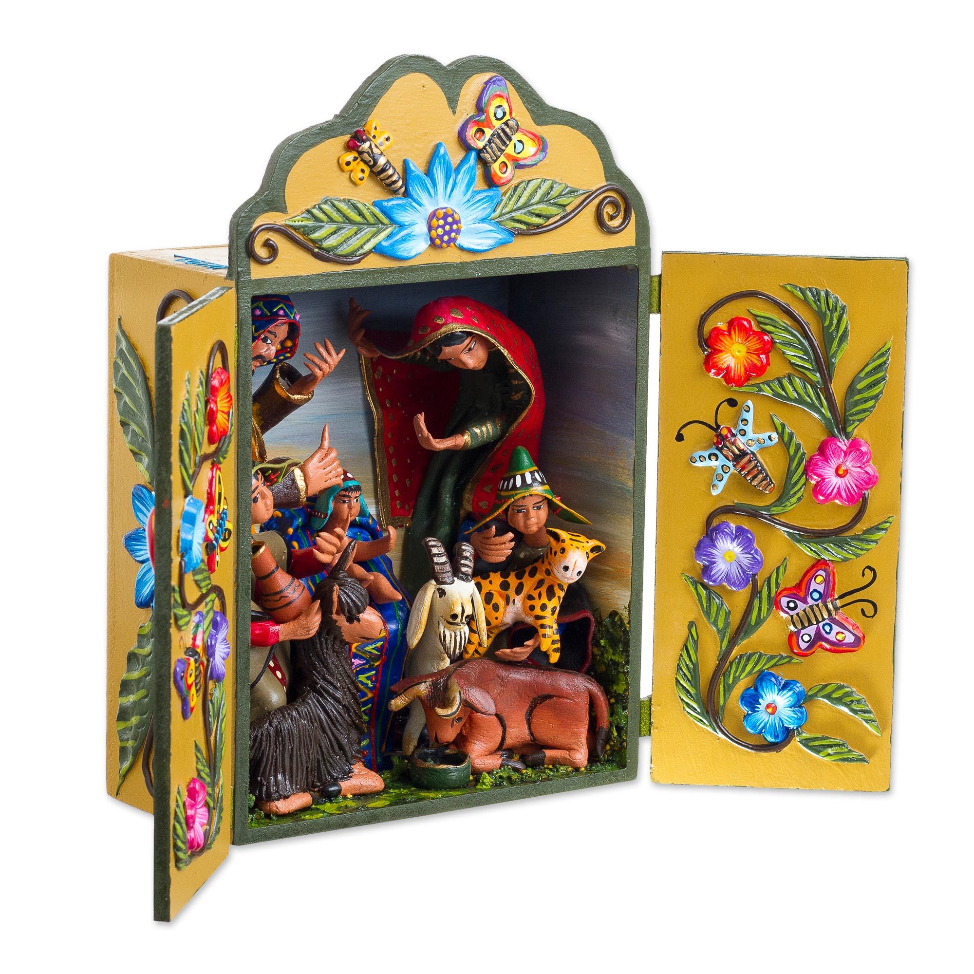 Cultural Nativity Ceramic and Wood Retablo from Peru - Little ...