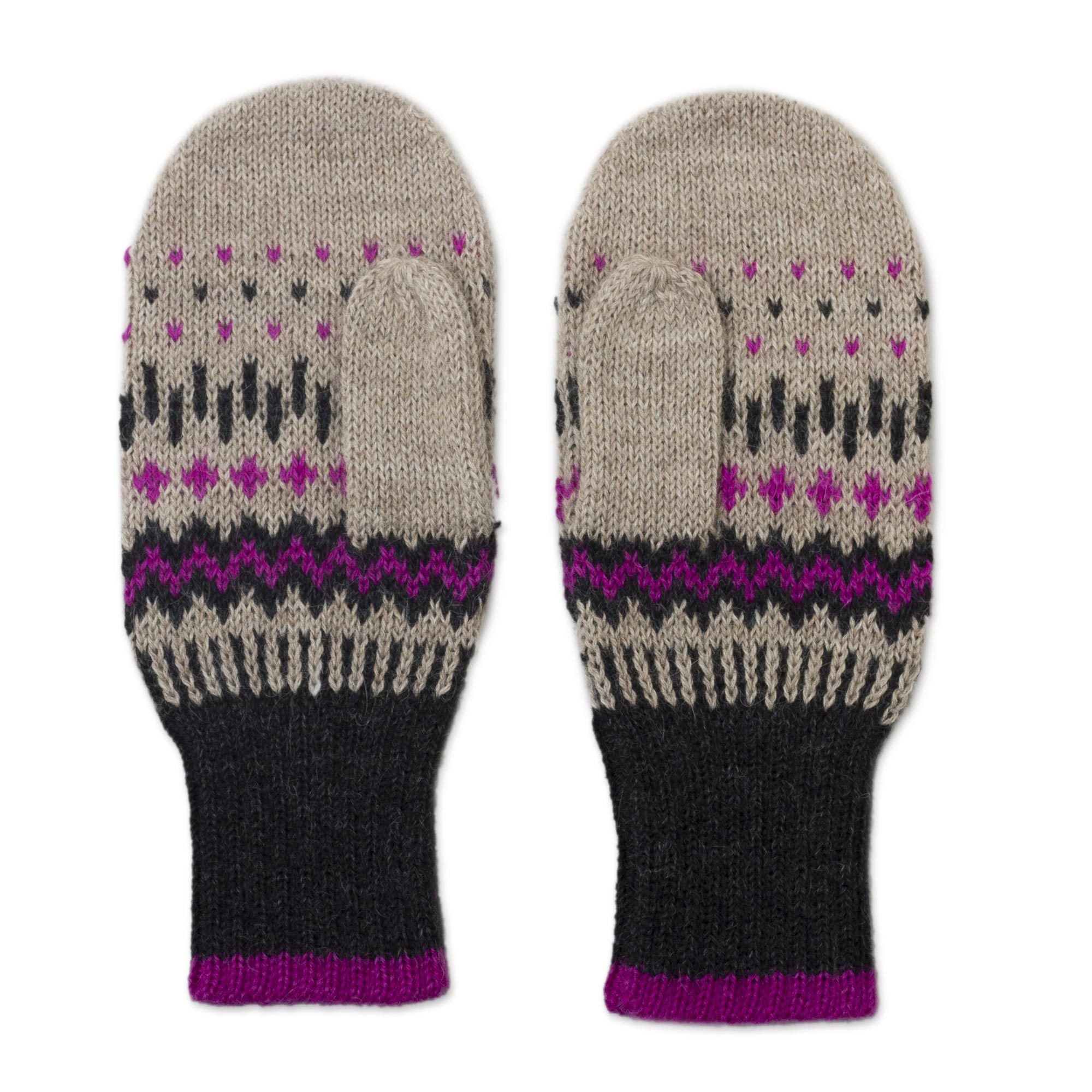 Pure Alpaca Wool Mittens with Inca Pattern - Miski Inca | NOVICA