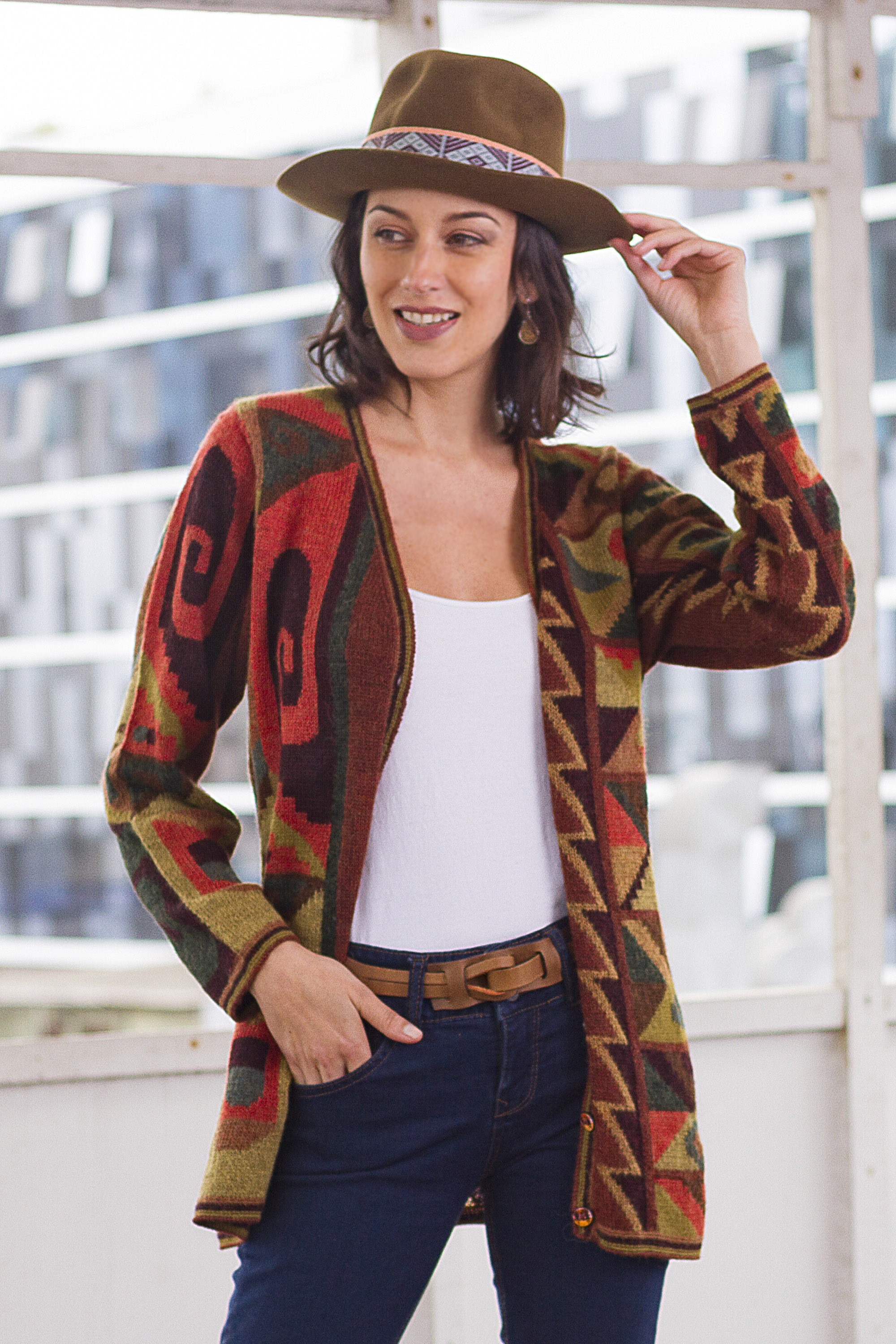 UNICEF Market | Multicolored Intarsia Knit Alpaca Wool Cardigan from ...